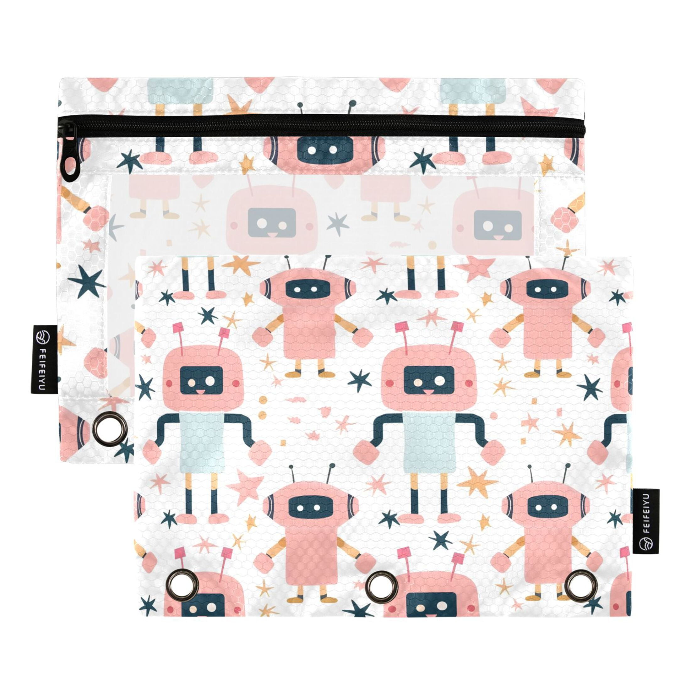 Cartoon Robot 2 Pack Pencil Pouch for 3 Ring Binder Smooth Zipper ...