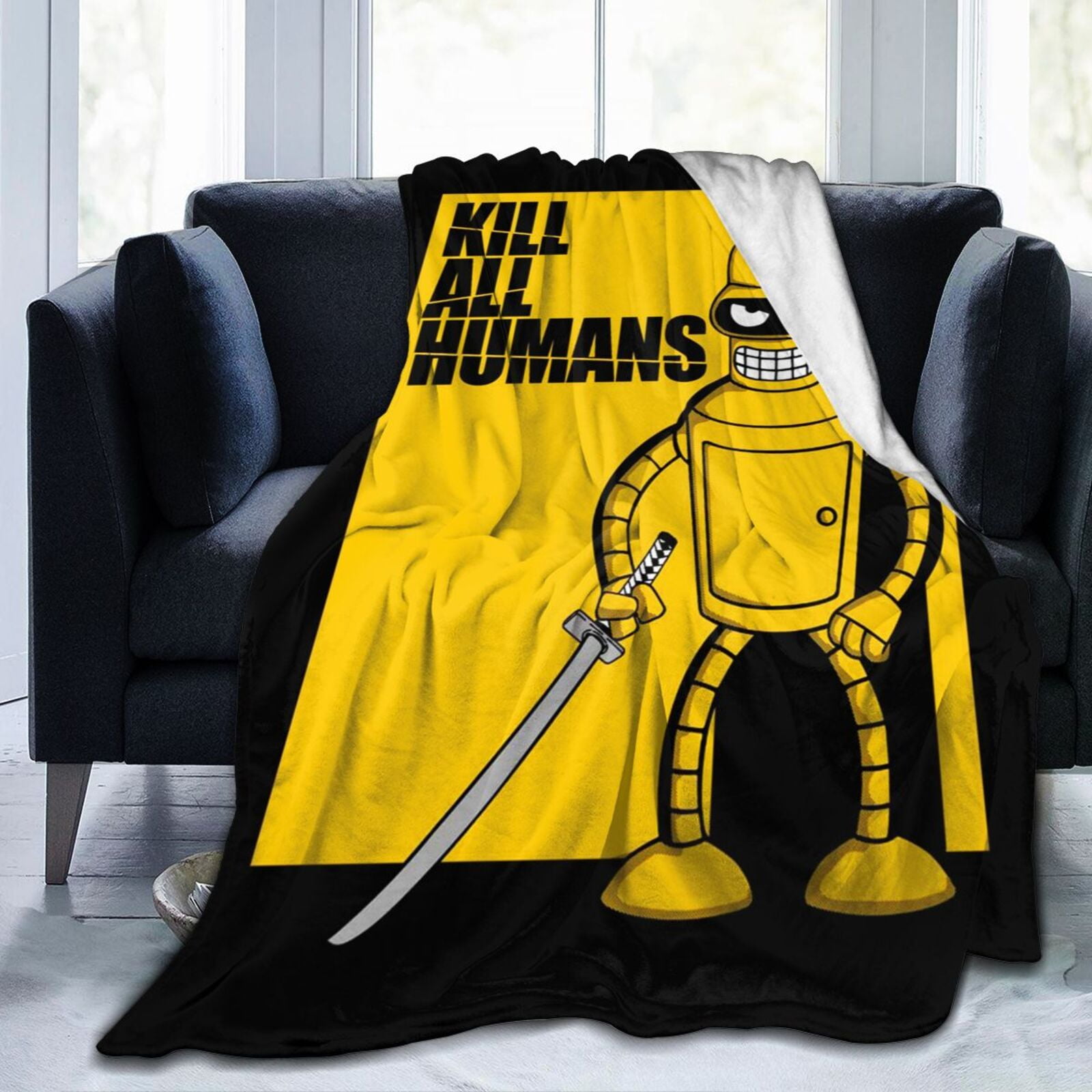 Cartoon Robot B-Ender Bending Flannel Blanket Funny Ultra-Soft Micro Warm Throw Blanket Fleece ...