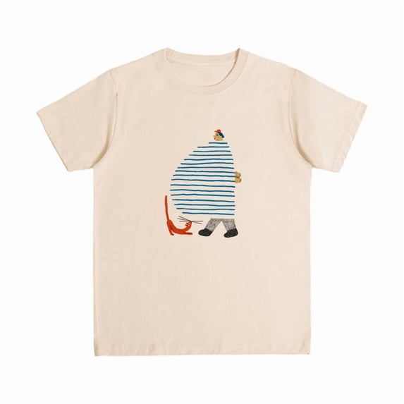 Cartoon Robot Cat Graphic Short Sleeve Crew Neck Women Cotton Casual ...