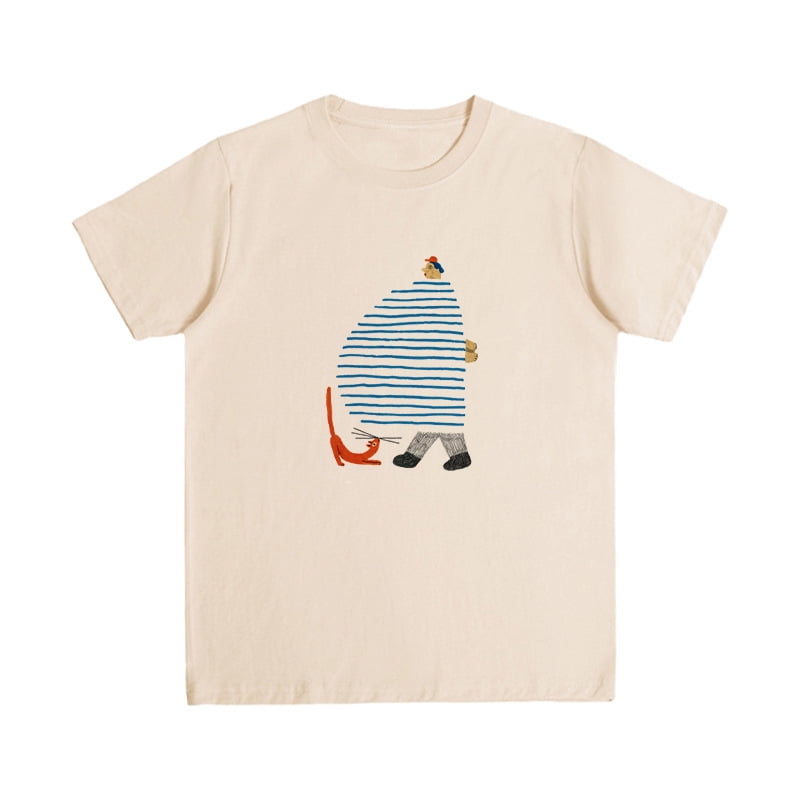 Cartoon Robot Cat Graphic Short Sleeve Crew Neck Women Cotton Casual ...