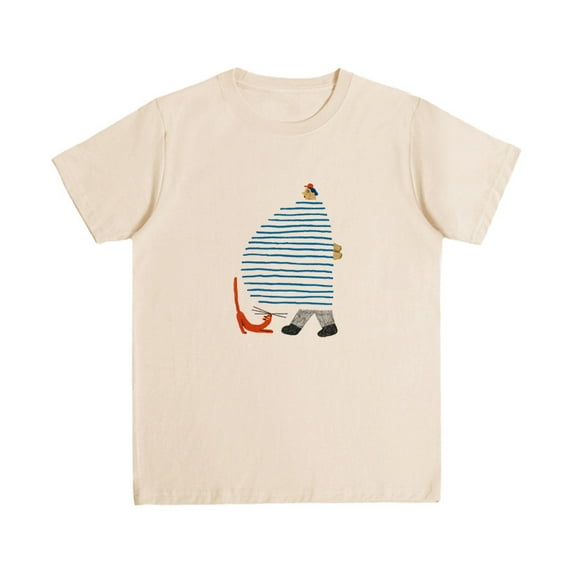 Cartoon Robot Cat Graphic Short Sleeve Crew Neck Women Cotton Casual ...