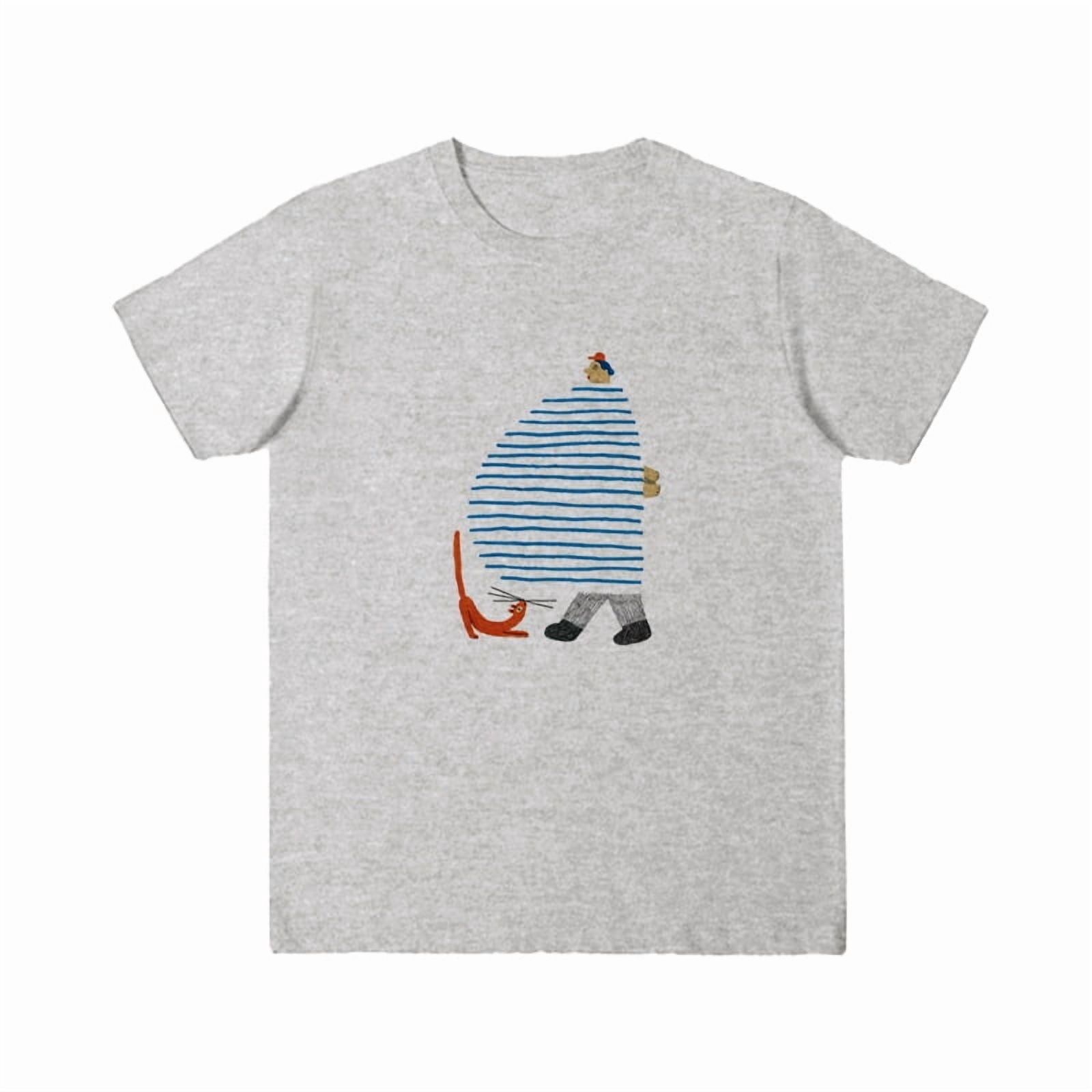 Cartoon Robot Cat Graphic Short Sleeve Crew Neck Women Cotton Casual ...