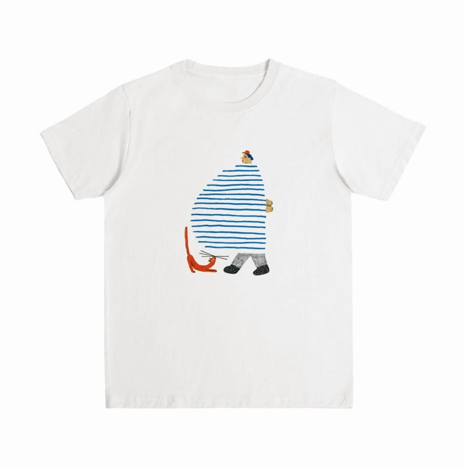 Cartoon Robot Cat Graphic Short Sleeve Crew Neck Women Cotton Casual ...