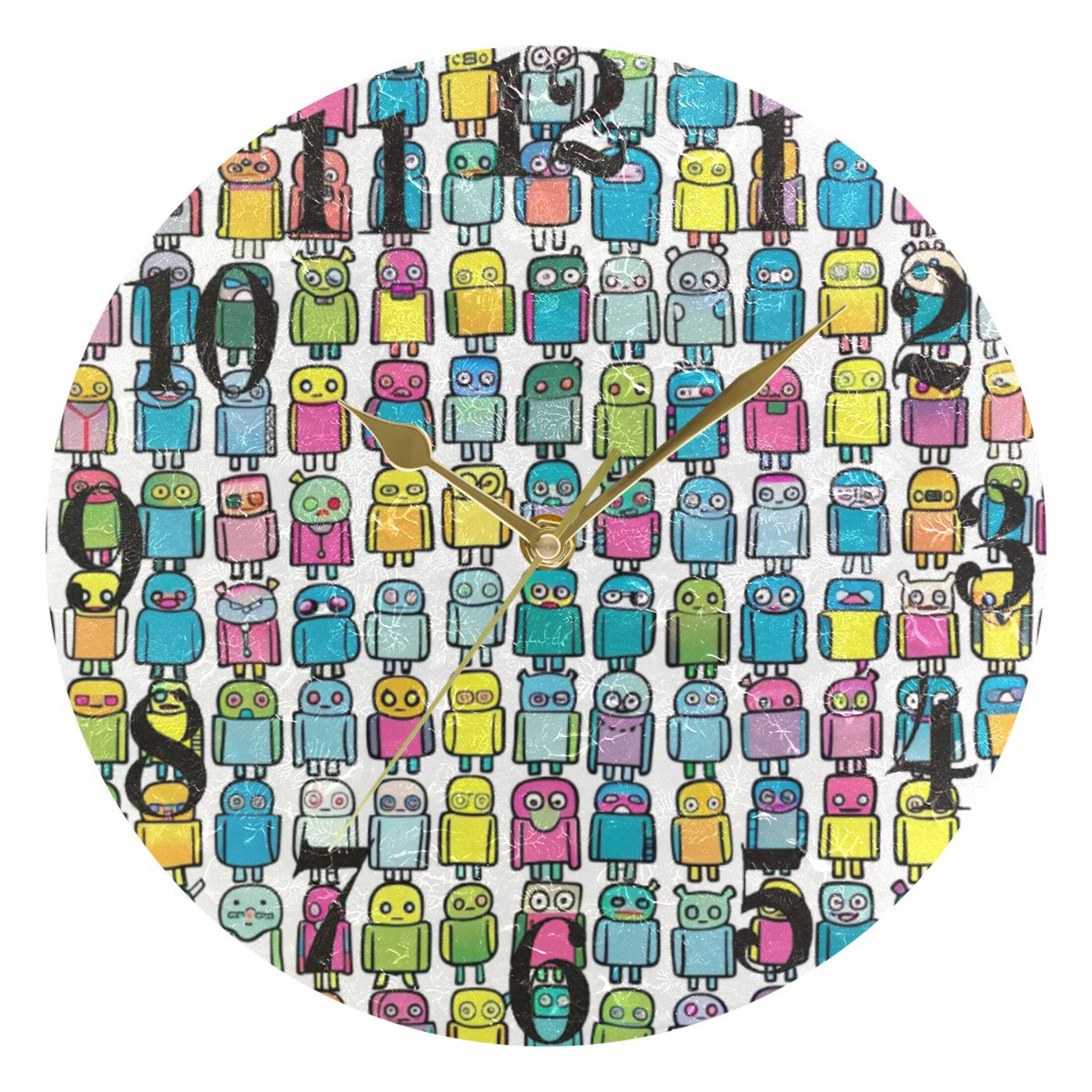 Cartoon Robots Wall Clock 9.8 inch Battery Operated Clocks Non-Ticking ...