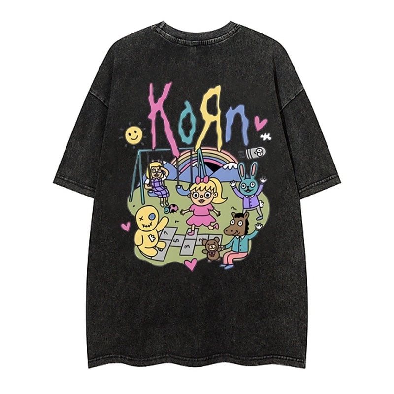 Cartoon Rock Band Music Album Vintage Wash T Shirt Men Women Gothic ...