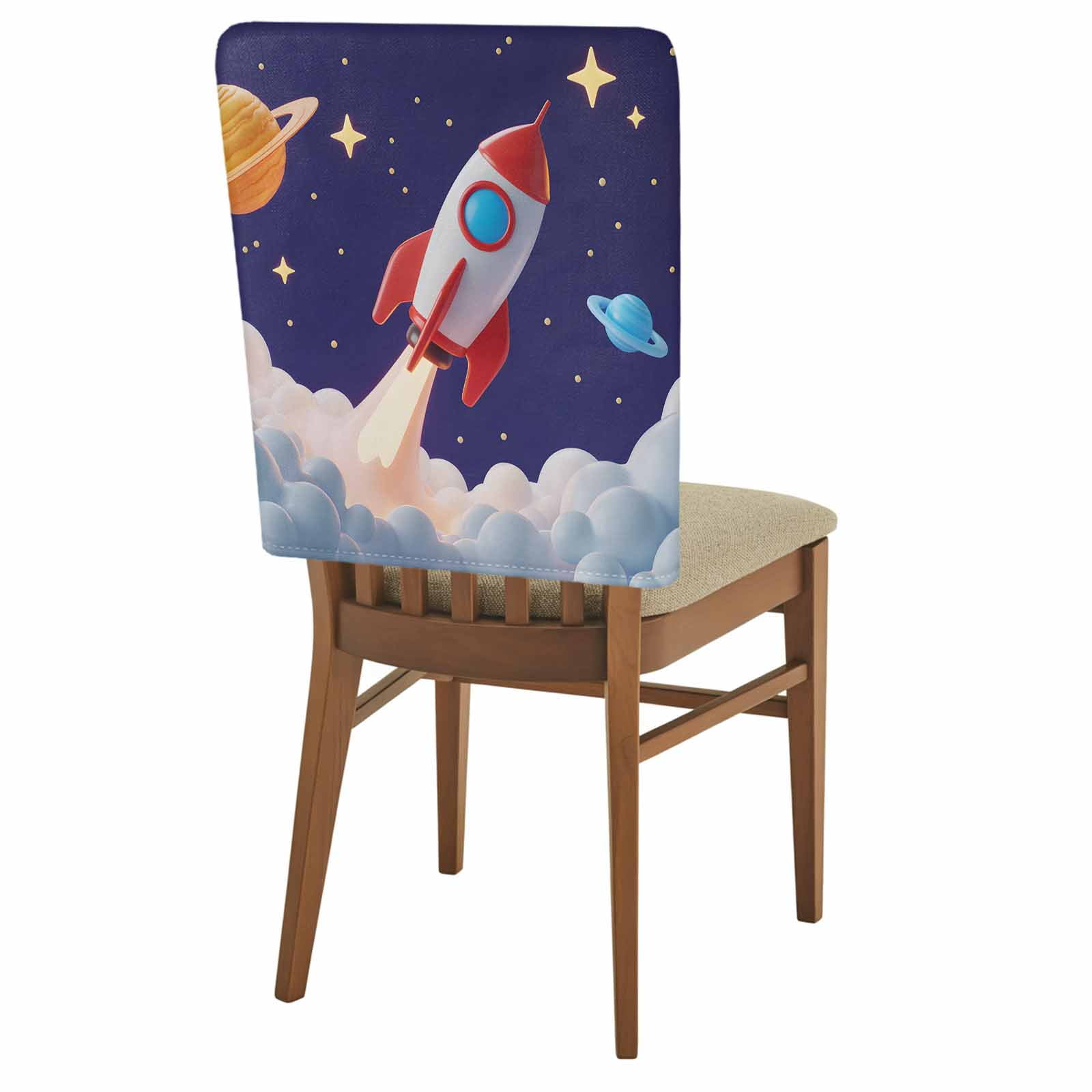 Cartoon Rocket Chair Back Covers Set of 8, Cloud Space Stars Cute ...