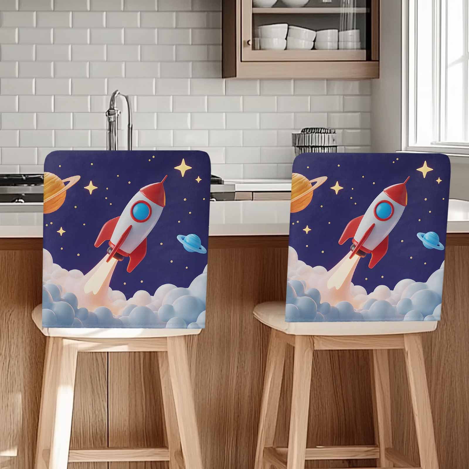 Cartoon Rocket Chair Covers Set of 8 Cloud Space Stars Cute Planet ...