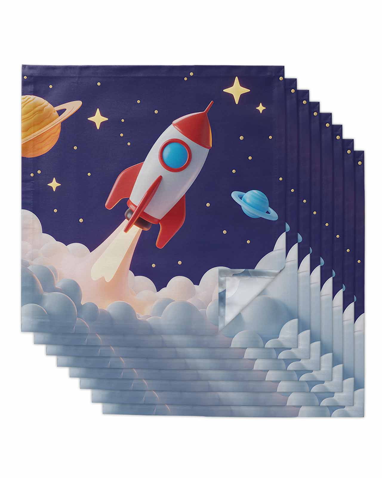 Cartoon Rocket Cloth Napkins Set of 8 Reusable Dinner Napkins, Funny ...