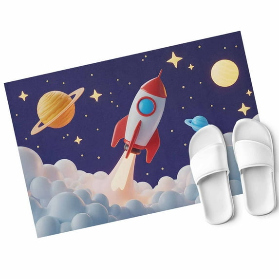 Cartoon Rocket Door Mat Cloud Space Stars Cute Planet Classic Non Slip ...