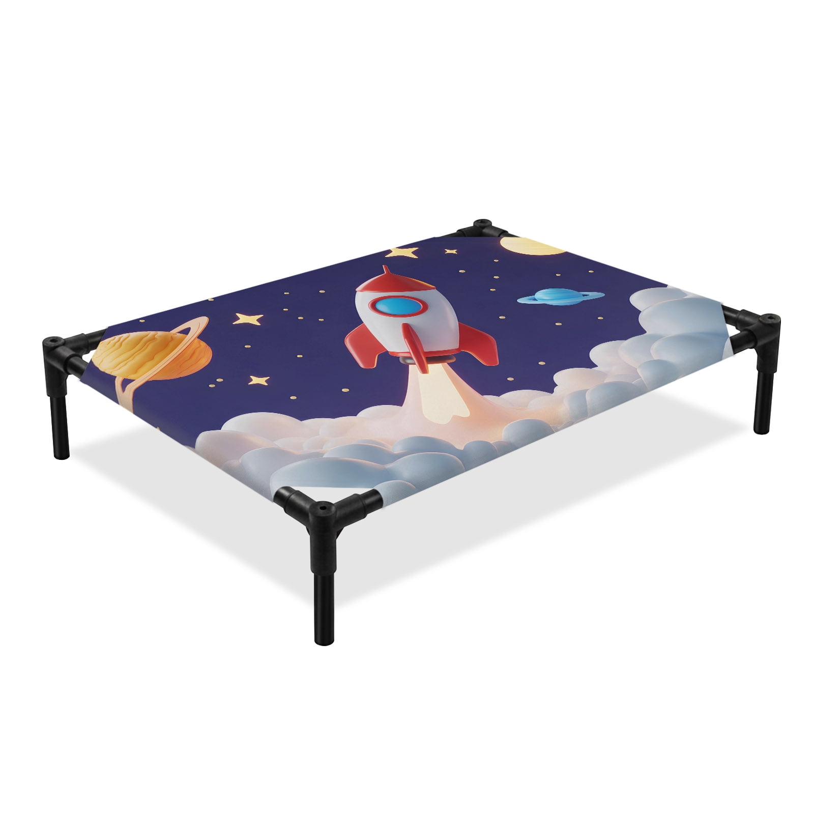 Cartoon Rocket Elevated Dog Bed, Cloud Space Stars Cute Planet Classic ...