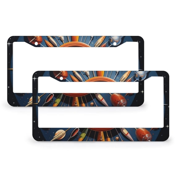 Cartoon Rocket License Plate Cover 2 PCS Outer Space Rocket Planet ...