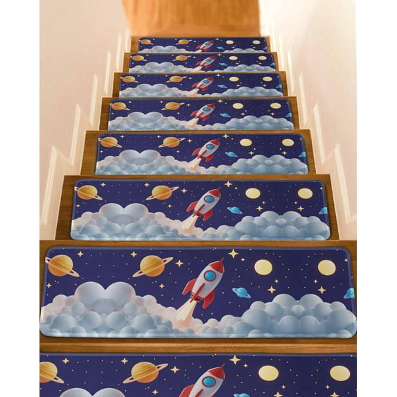 Cartoon Rocket Non-Slip Stair Treads for Wooden Steps, 10 Pack-8x30in ...