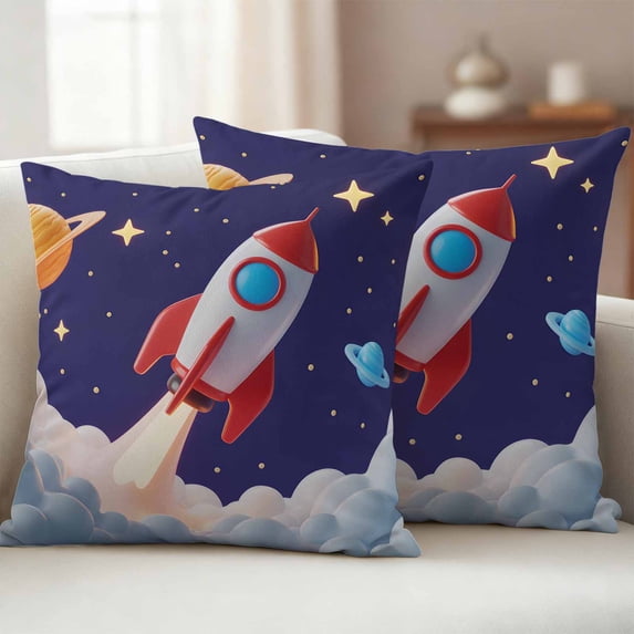 Cartoon Rocket Outdoor Waterproof Throw Pillow Covers 24x24 Set of 2 ...