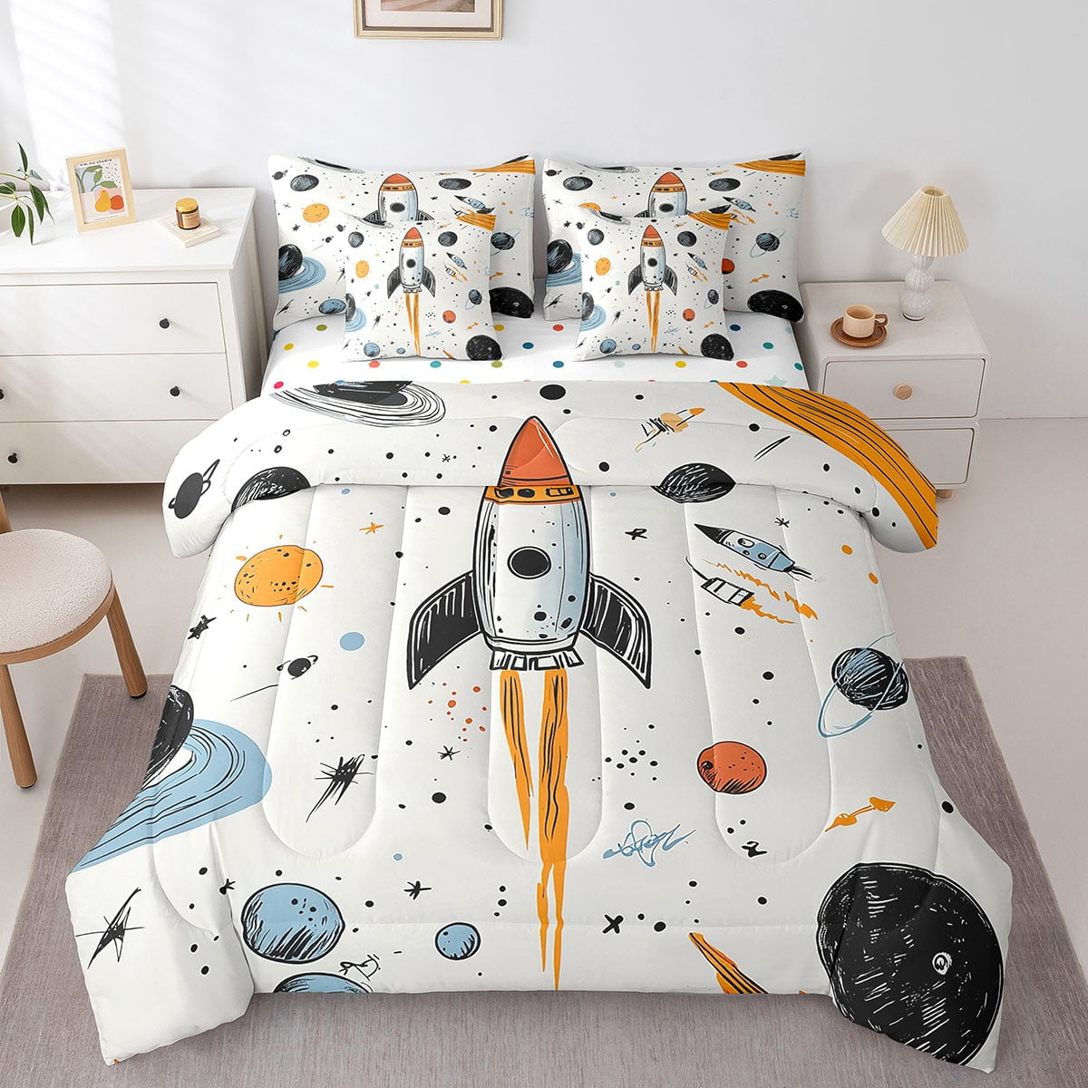 Cartoon Rocket Queen Comforter Set with Sheets - 7 Pieces Doodle Out ...