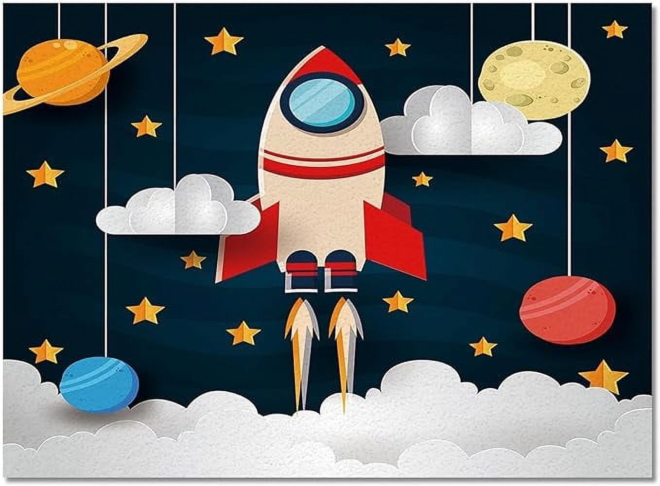 Cartoon Rocket Ship Area Rug, Cosmic Planetary Space Station Indoor Non ...