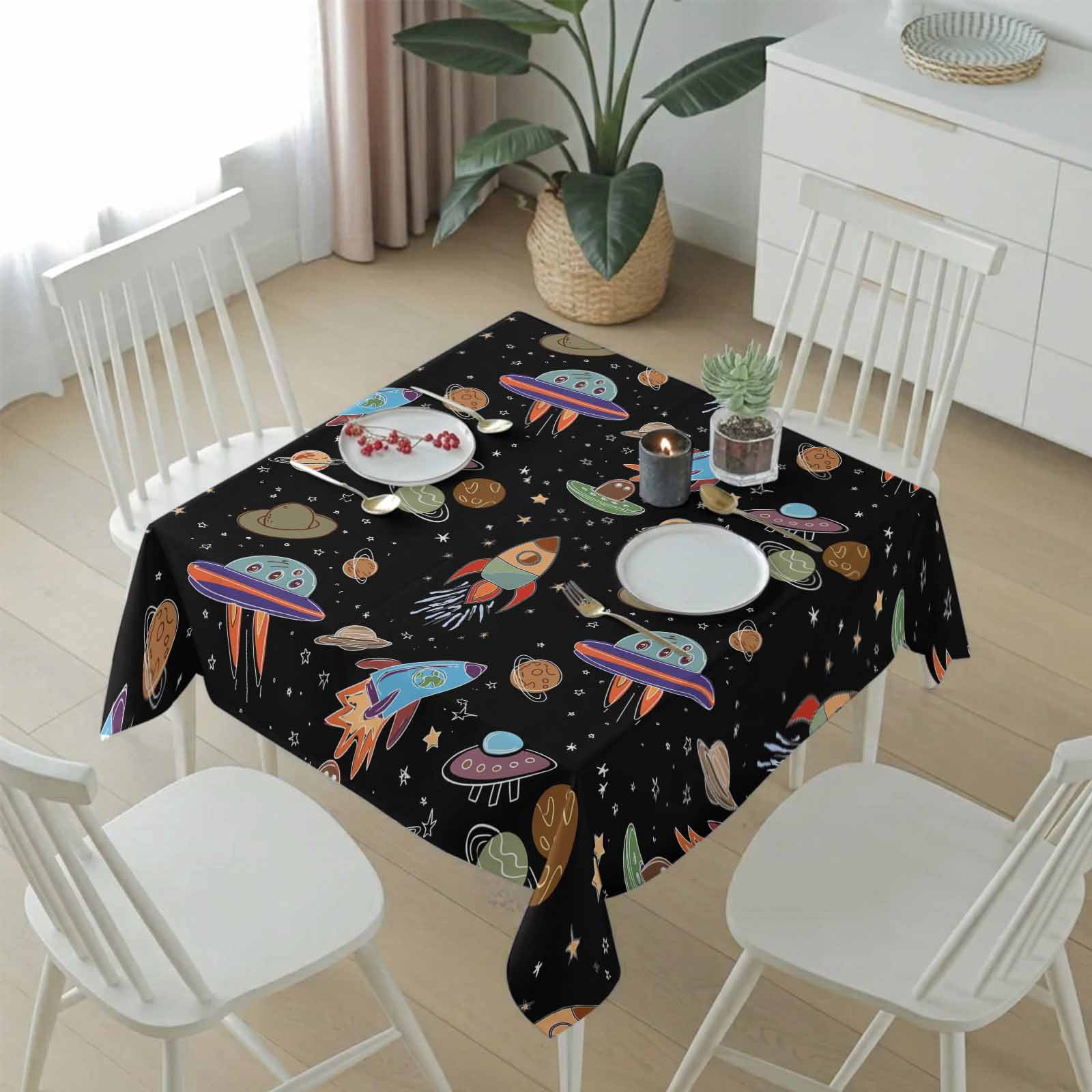 Cartoon Rocket Space Planet Table Cloth 54x54in, Waterproof Square ...
