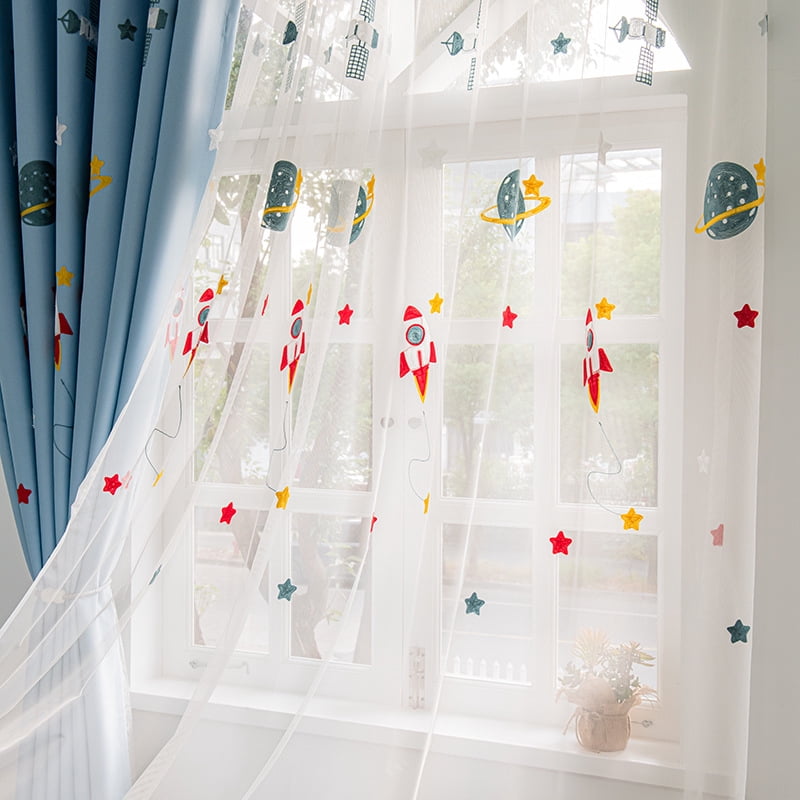 Cartoon Rocket Spaceship Printed Curtain for Kids Children Boy Blackout ...