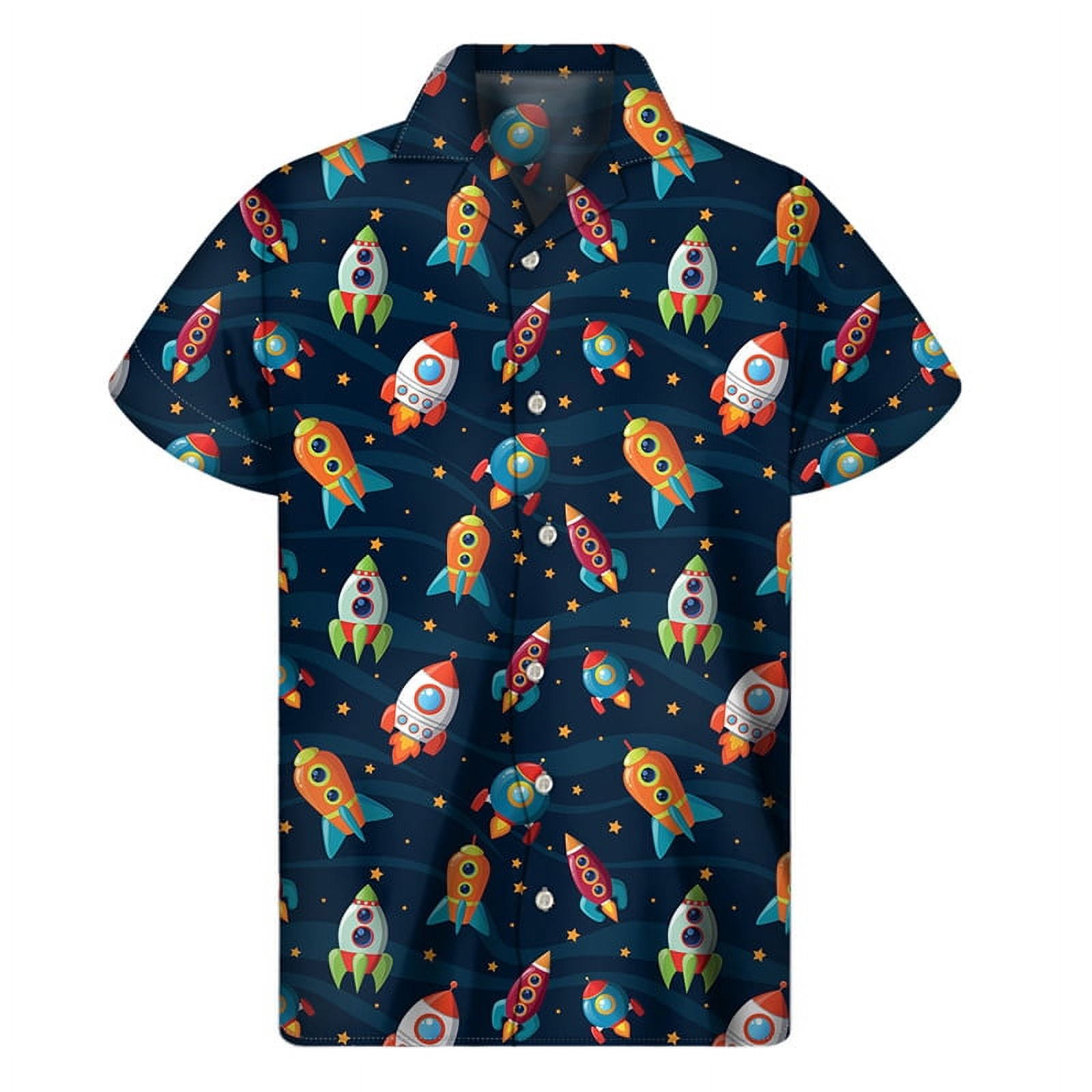 Cartoon Rocket Stars 3d Printed Shirt Men Summer Vacation Loose Short ...