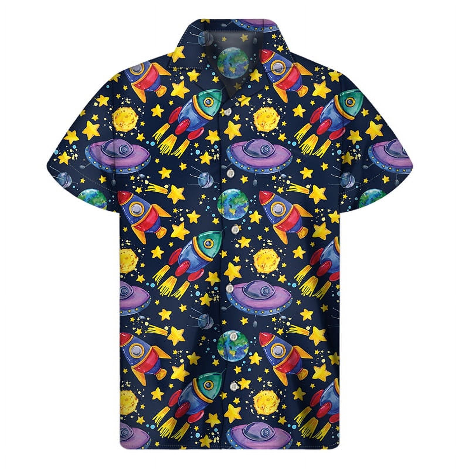 Cartoon Rocket Stars 3d Printed Shirt Men Summer Vacation Loose Short ...