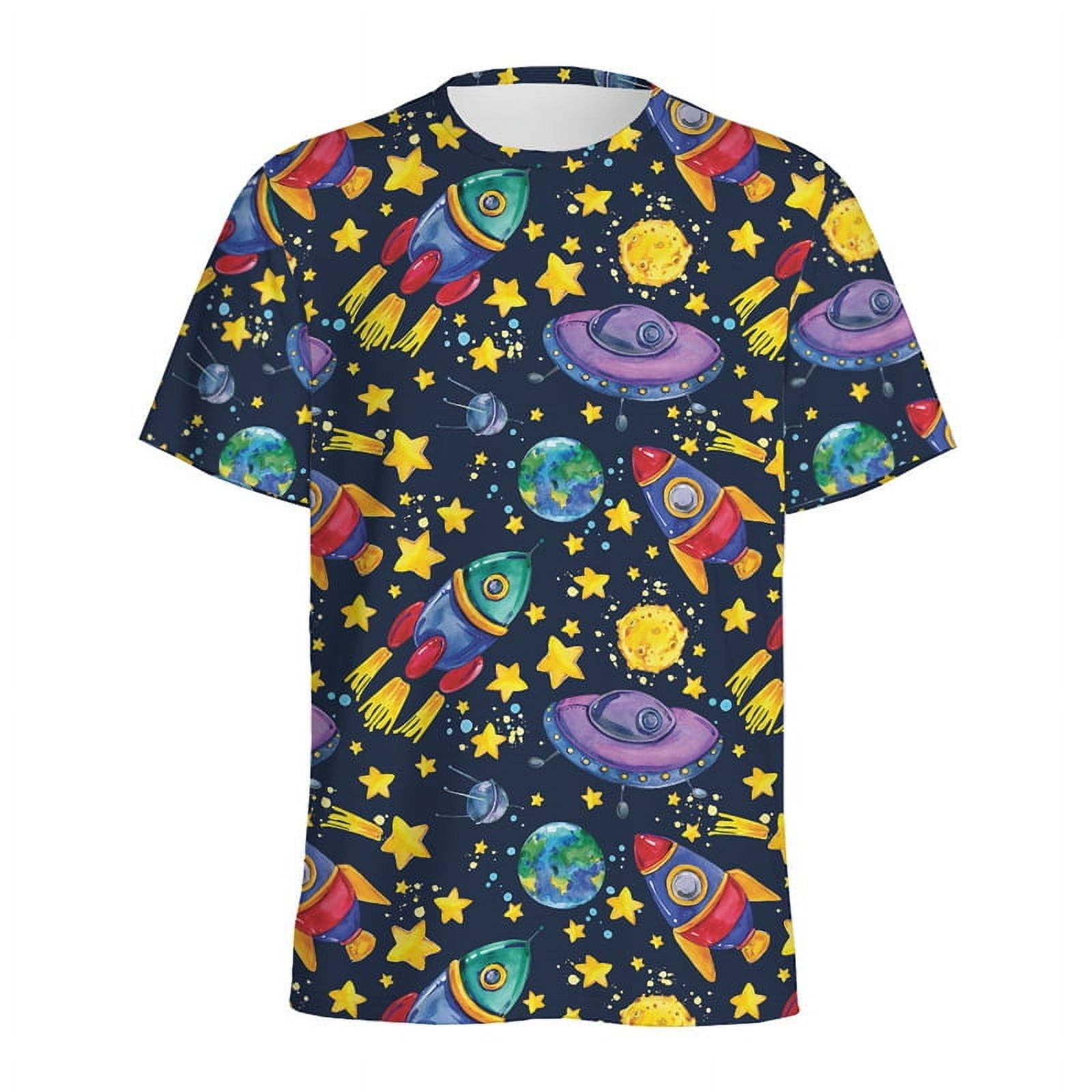 Cartoon Rocket Stars Graphic T Shirts Men Streetwear Round Neck Short ...