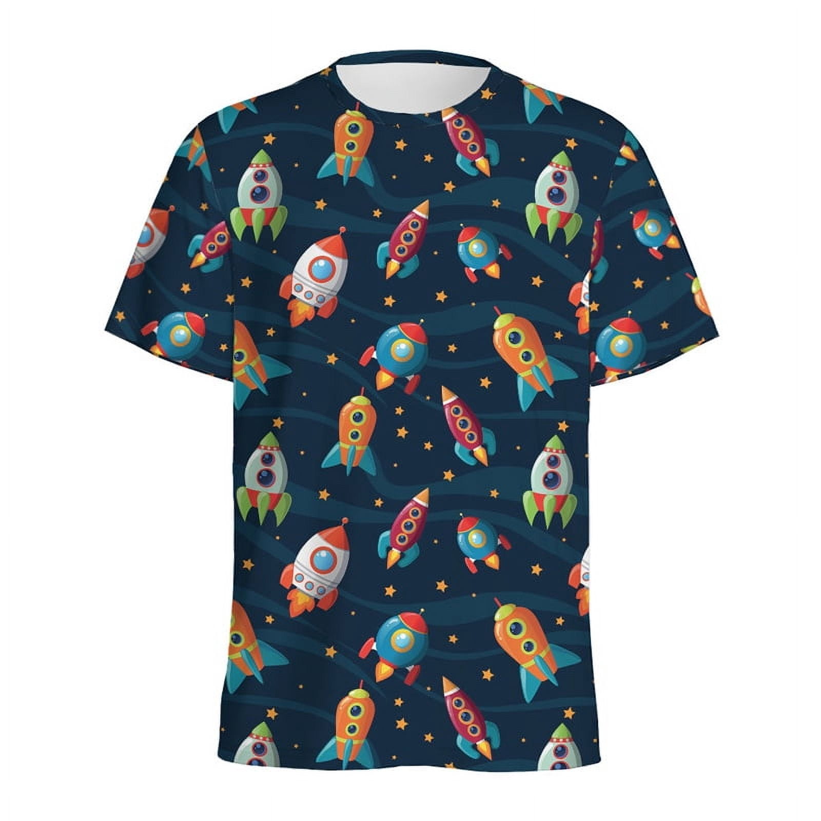 Cartoon Rocket Stars Graphic T Shirts Men Streetwear Round Neck Short ...