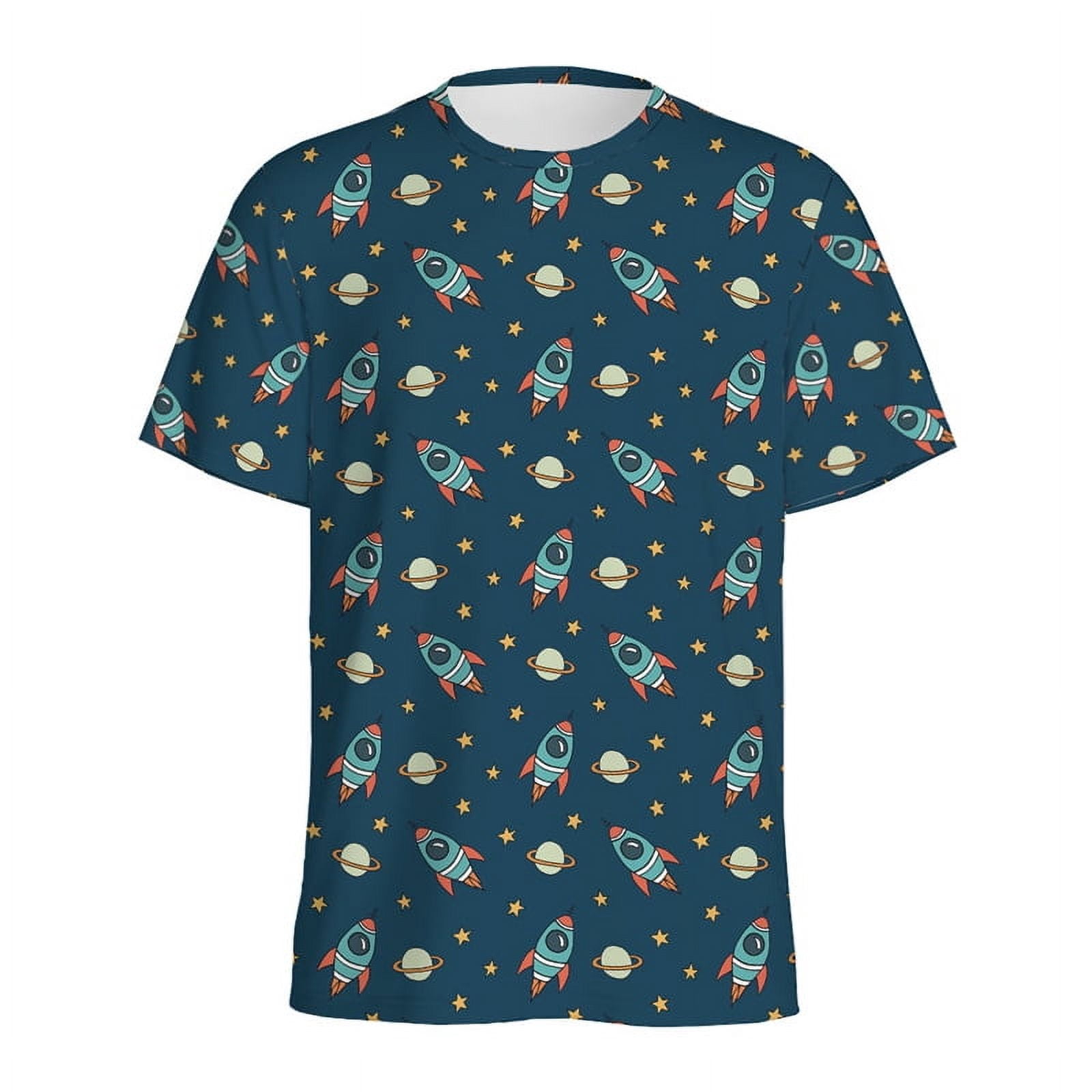 Cartoon Rocket Stars Graphic T Shirts Men Streetwear Round Neck Short ...