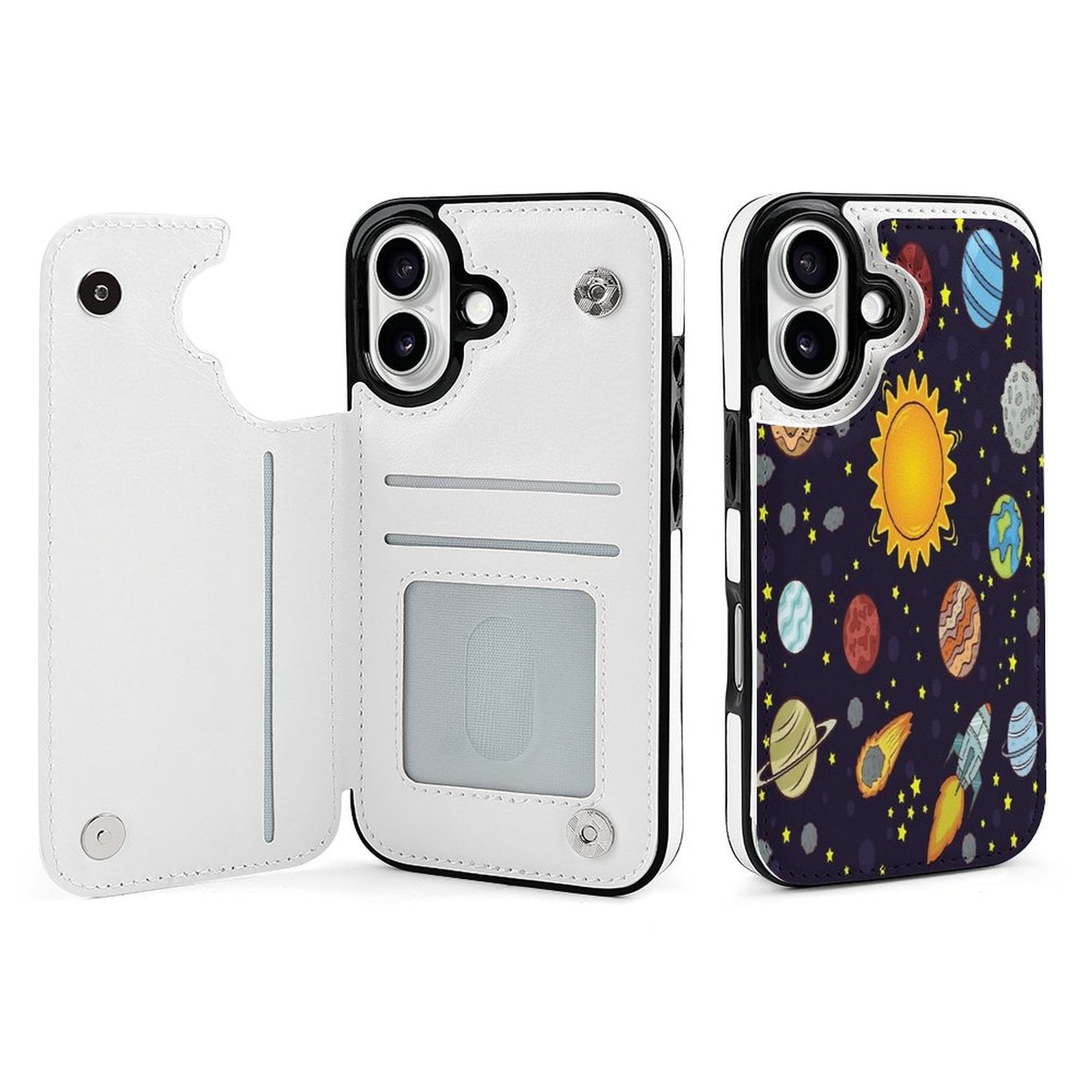 Cartoon Rocket Sun Shaped Star Leather Wallet Case for iPhone 15 14 13 ...