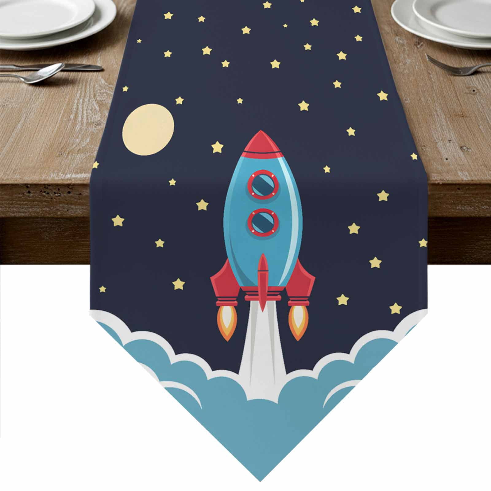 Cartoon Rocket Table Runner Linen Burlap Table Runner 36 Inches Small ...