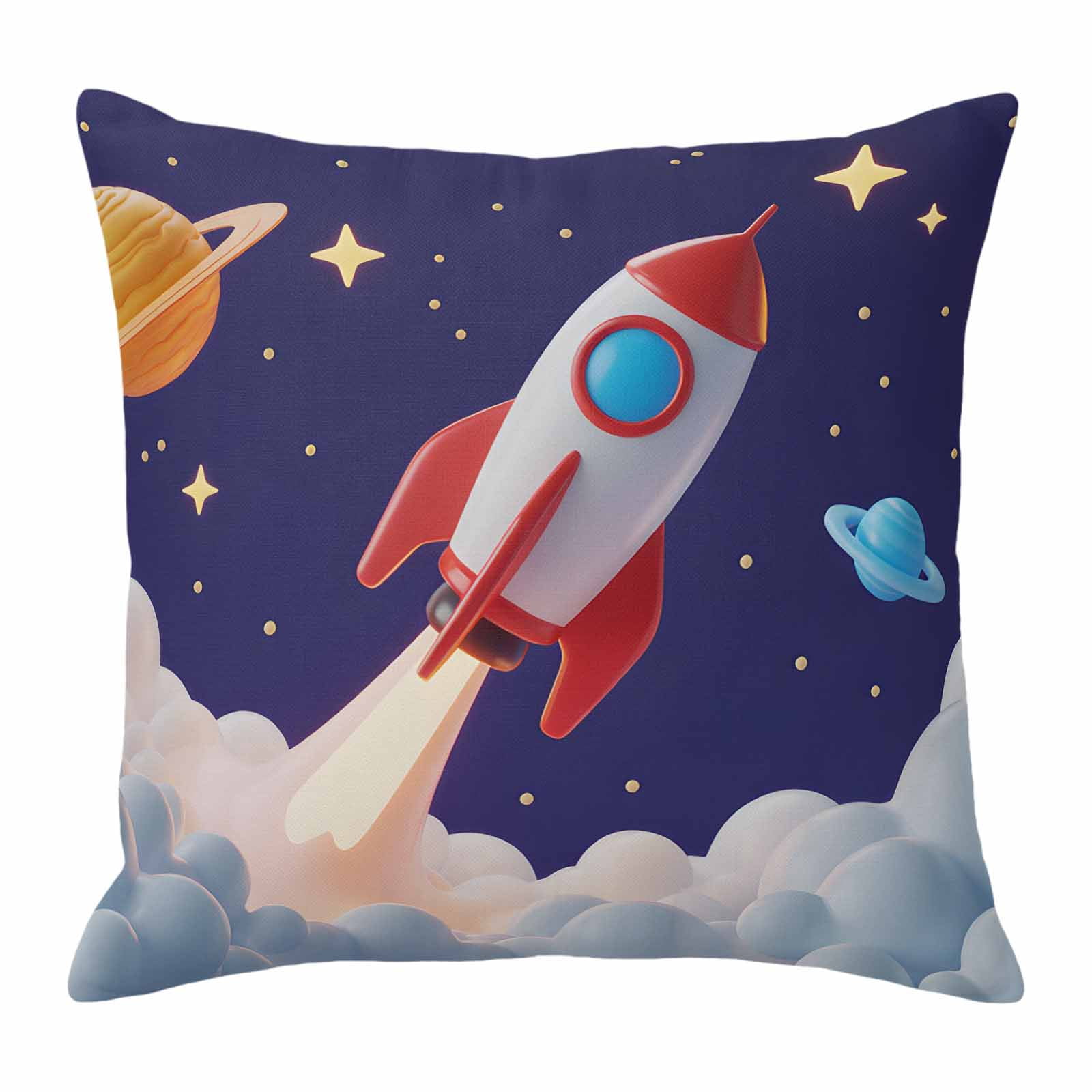 Cartoon Rocket Throw Pillow Cover Cloud Space Stars Cute Planet Classic ...