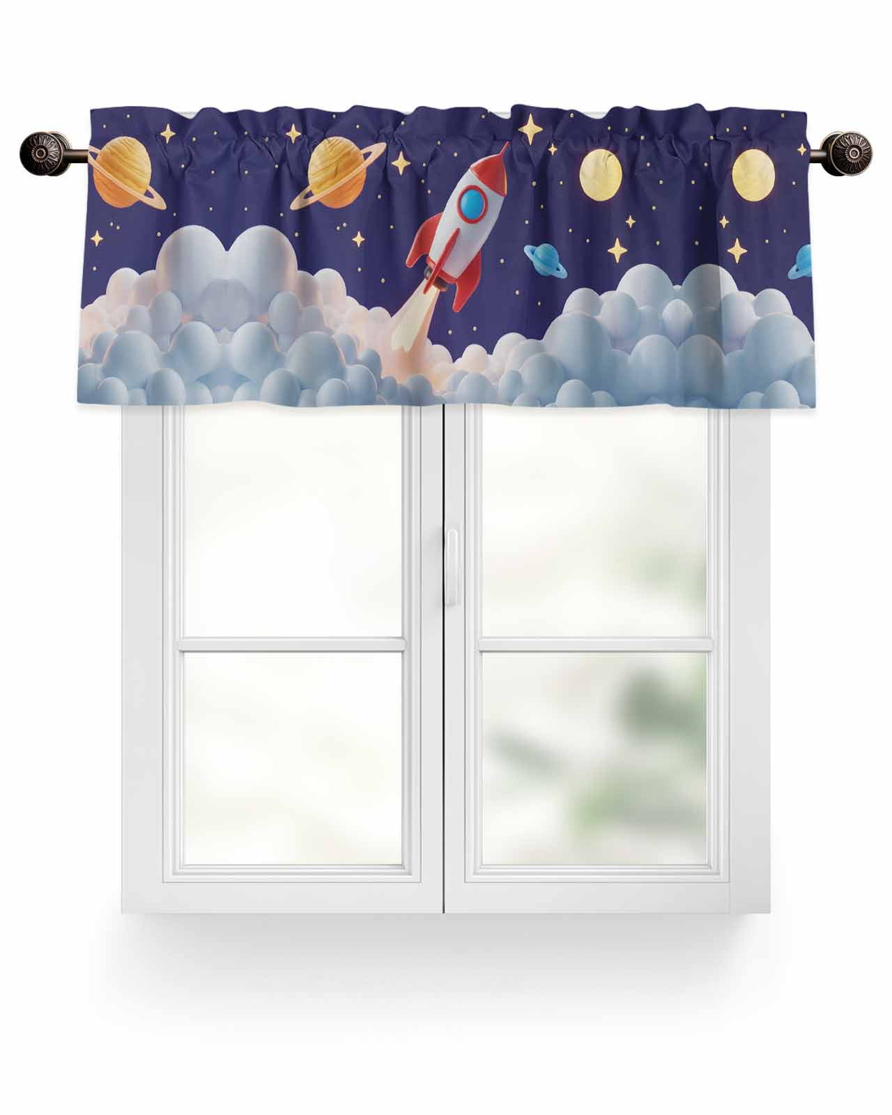 Cartoon Rocket Valances for Windows Cloud Space Stars Cute Planet ...