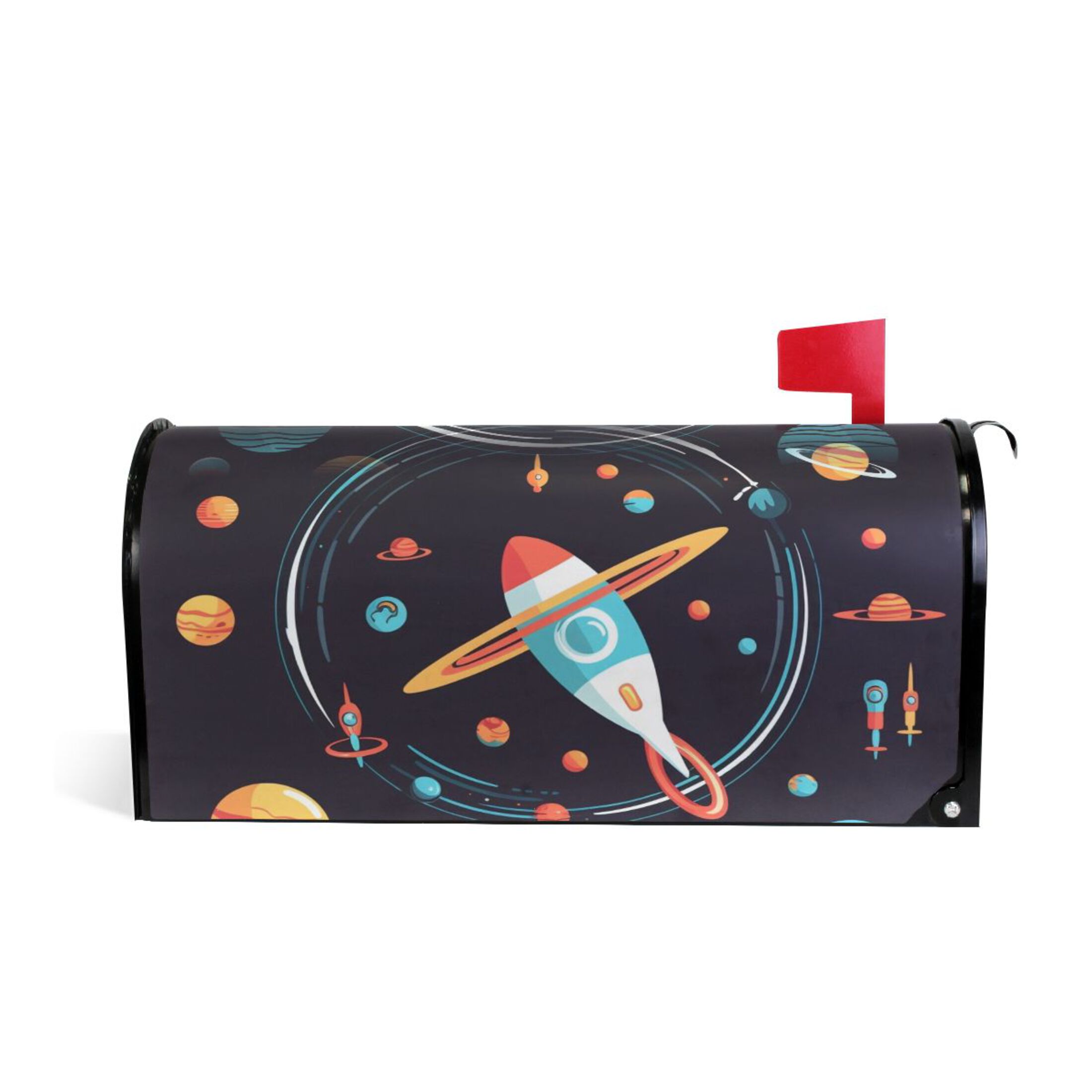 Cartoon Rocket and Planet Mailbox Covers Magnetic Post Box Cover Wraps ...