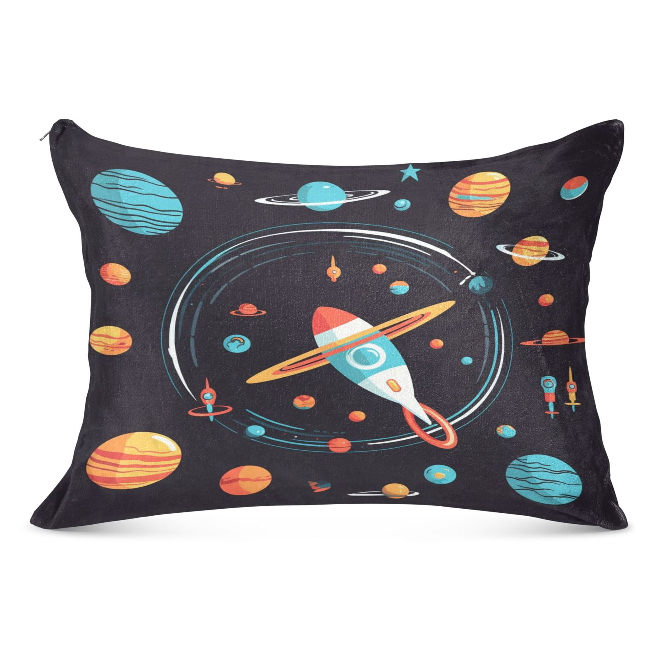 Cartoon Rocket and Planet Plush Pillow Cases Standard Size Ultra Soft ...