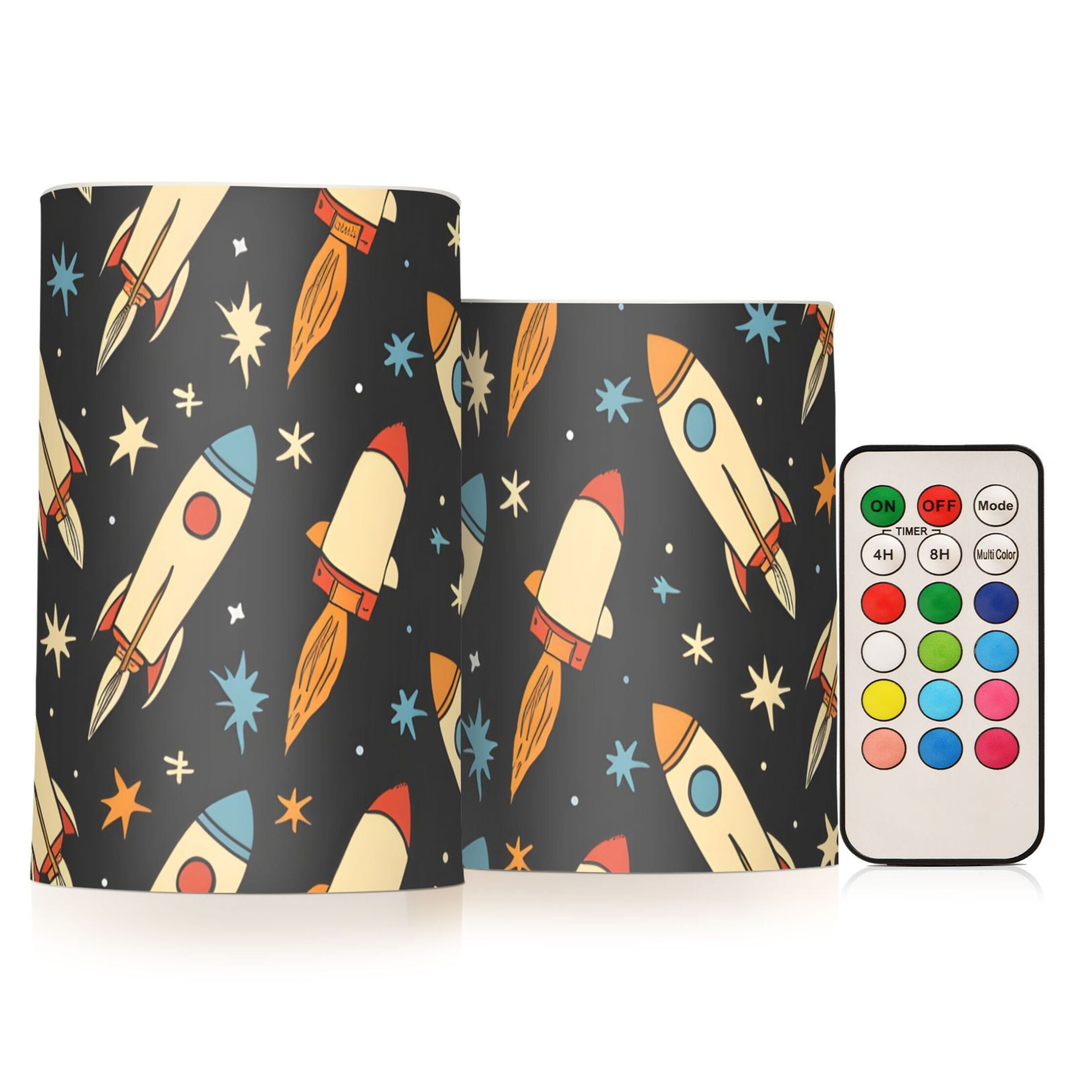Cartoon Rocket in Space Flameless Candles with Remote Timer LED Battery ...