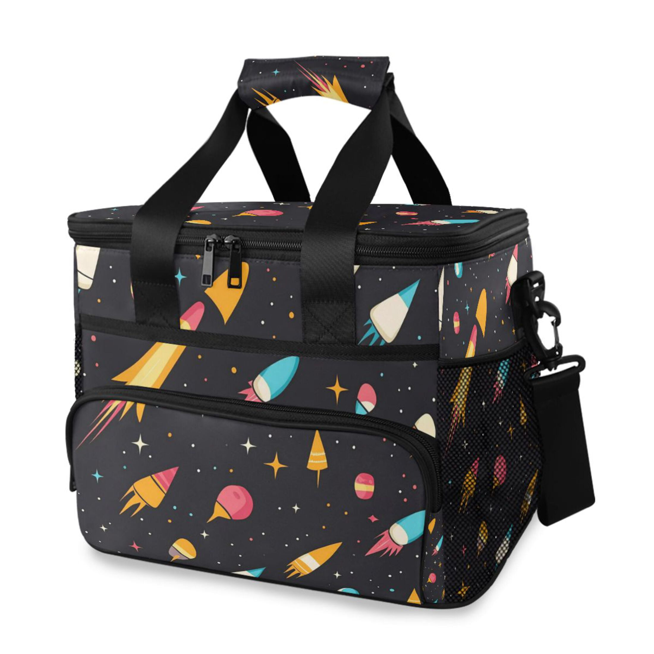 Cartoon Rocket with Space Insulated Lunch Bag 15L Cooler Box for Women ...