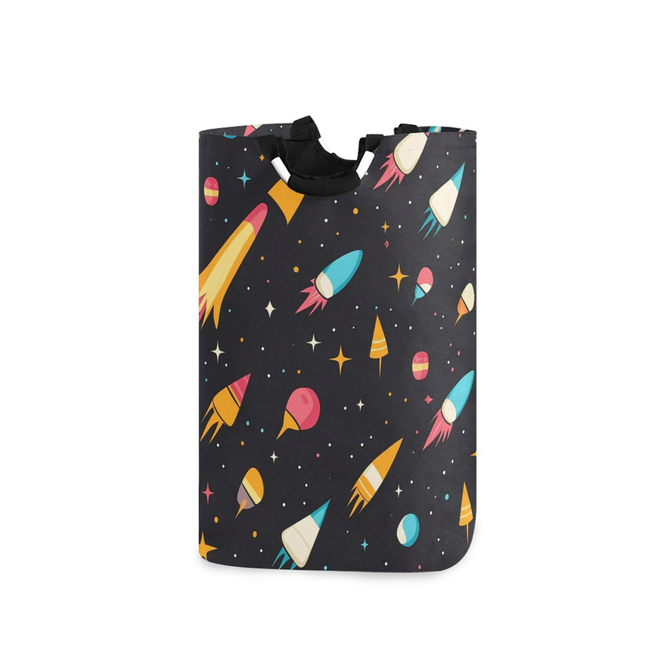 Cartoon Rocket with Space Laundry Basket with Handles 50L Collapsible ...