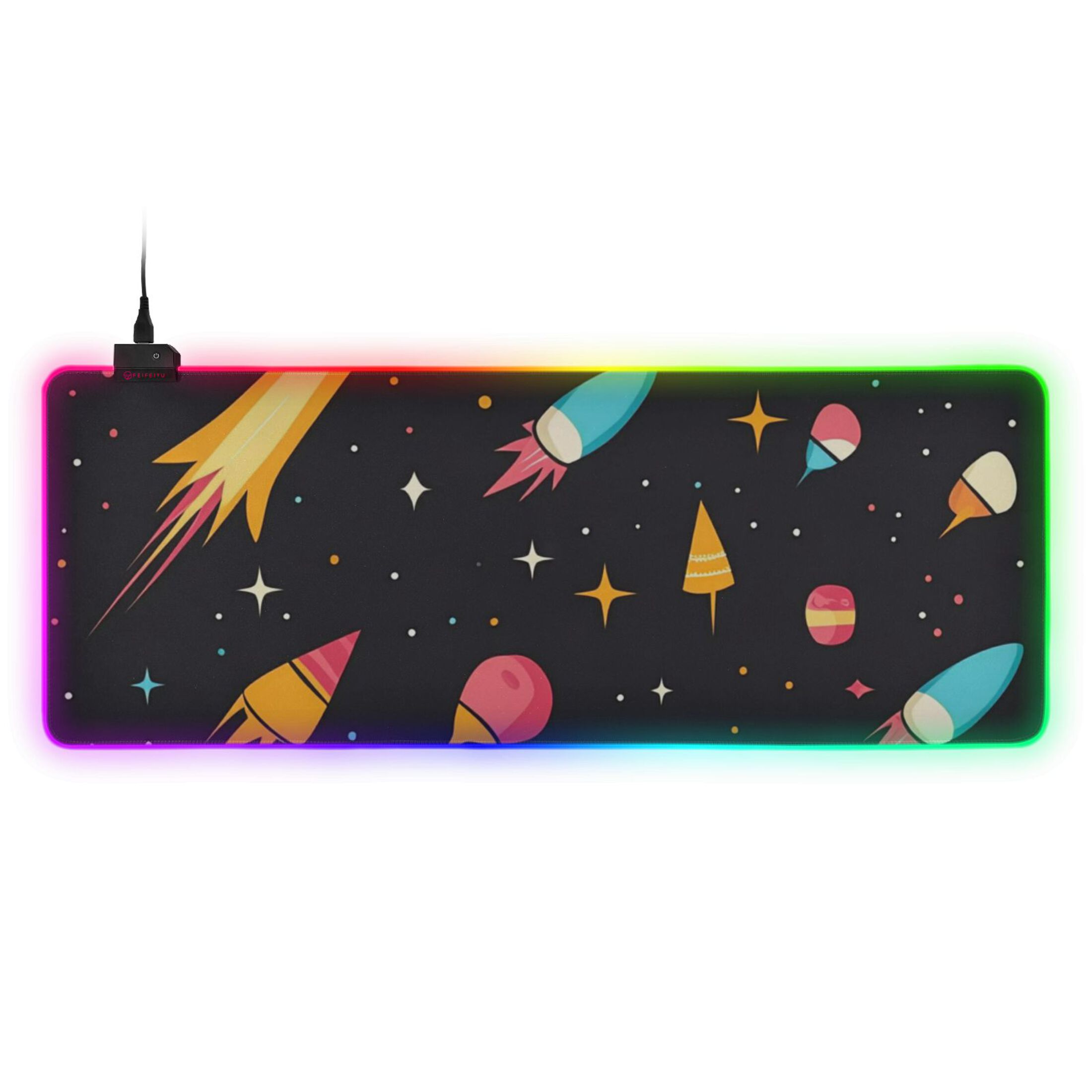 Cartoon Rocket with Space RGB Gaming Mouse Pad Large Keyboard Mat ...