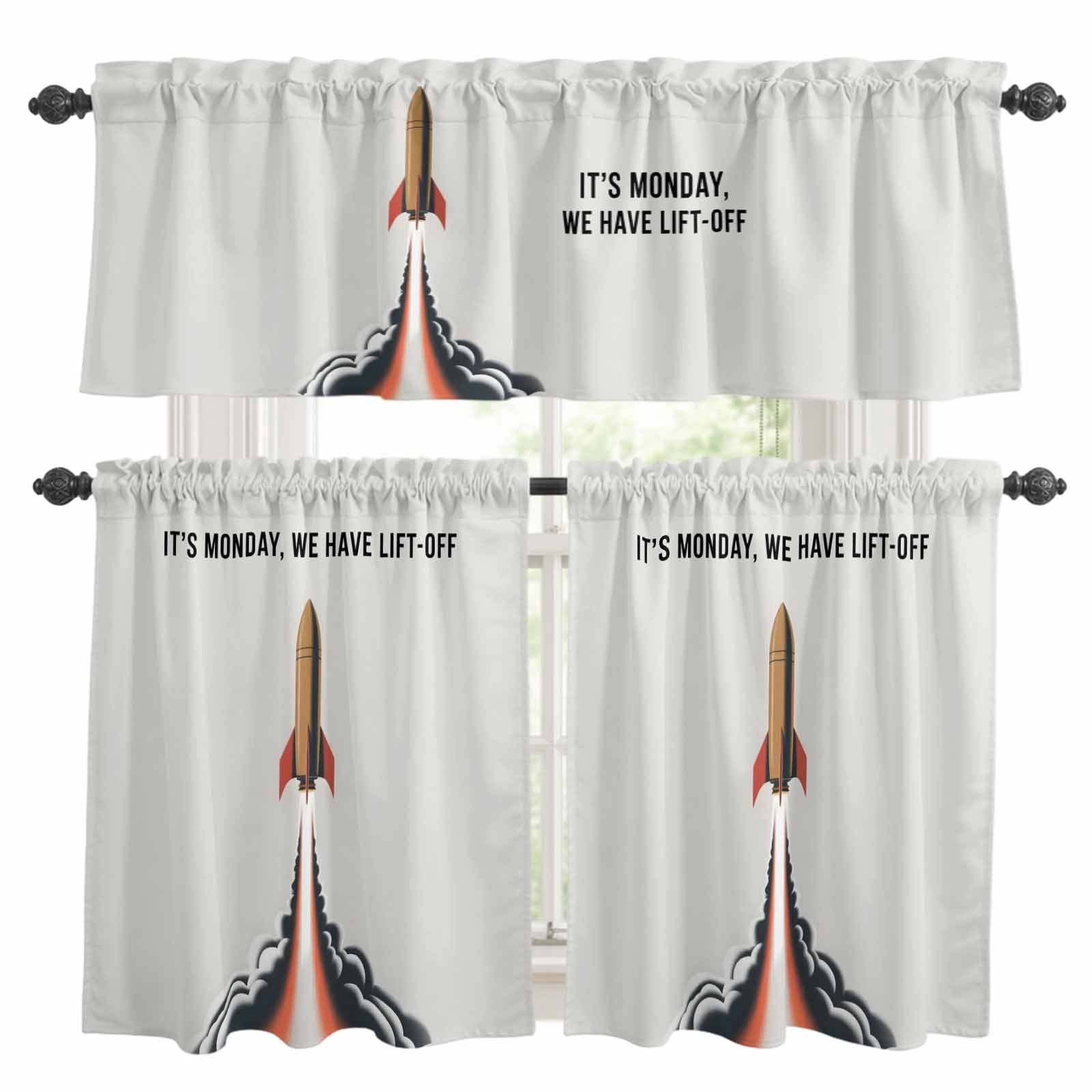 Cartoon Rockets Kitchen Curtains Sets for Windows 36 Inch Length ...