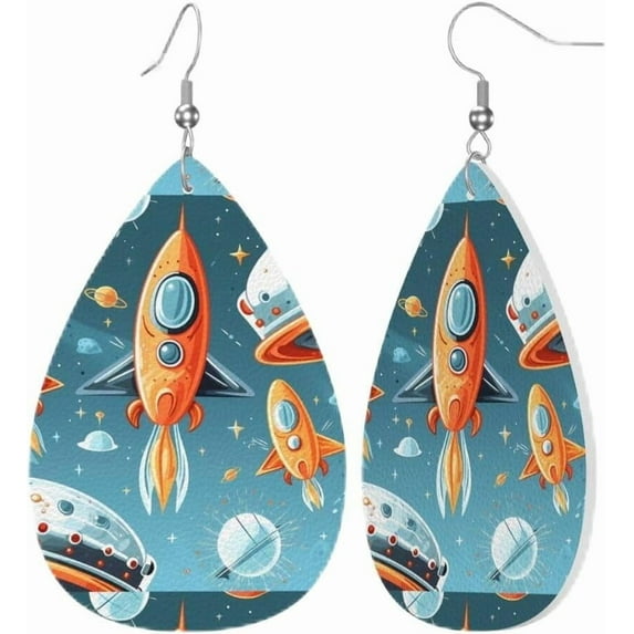 Cartoon Rockets Leather Earrings, Light And Bright Colors, Gifts For ...