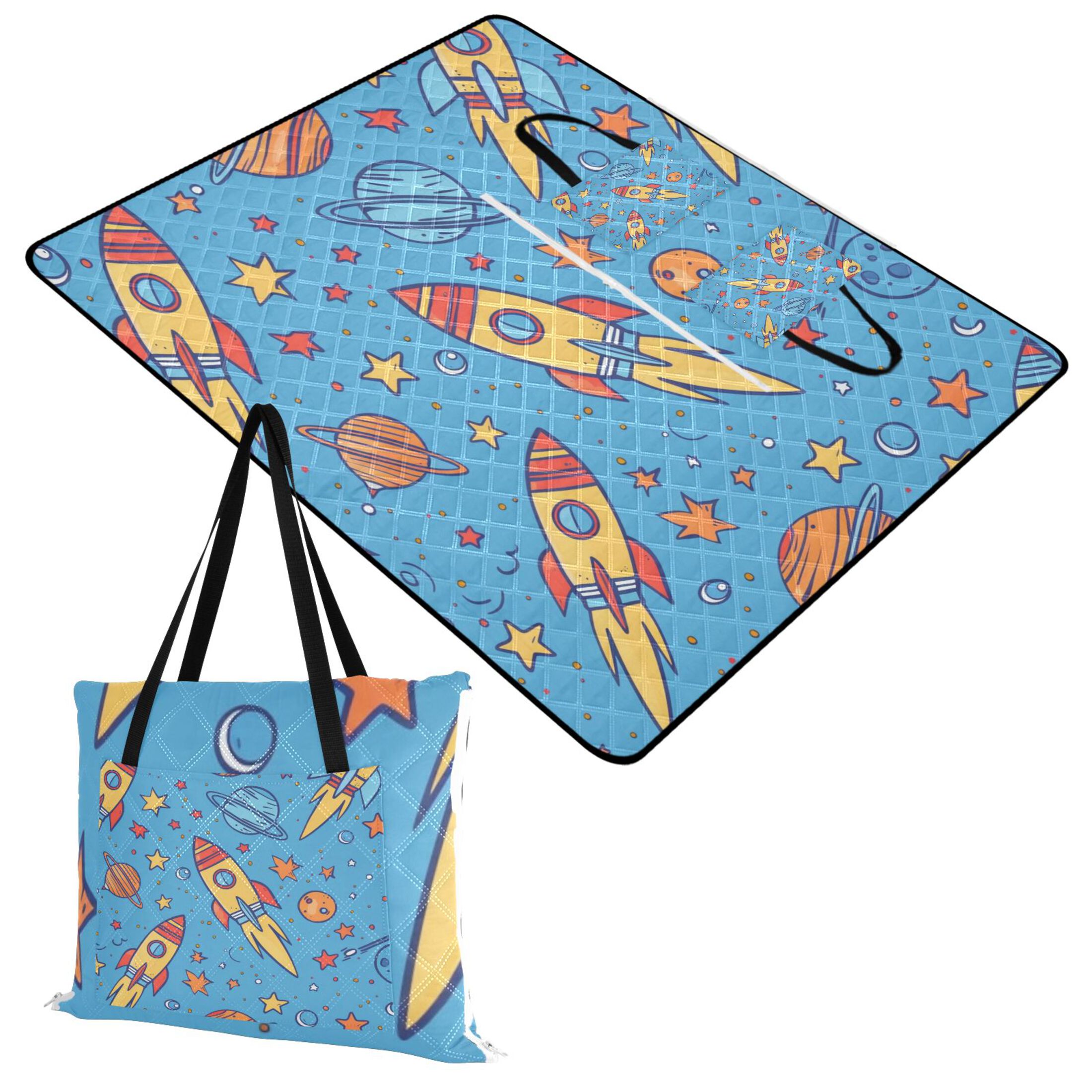Cartoon Rockets Plants Stars Extra Large Picnic Beach Blanket ...