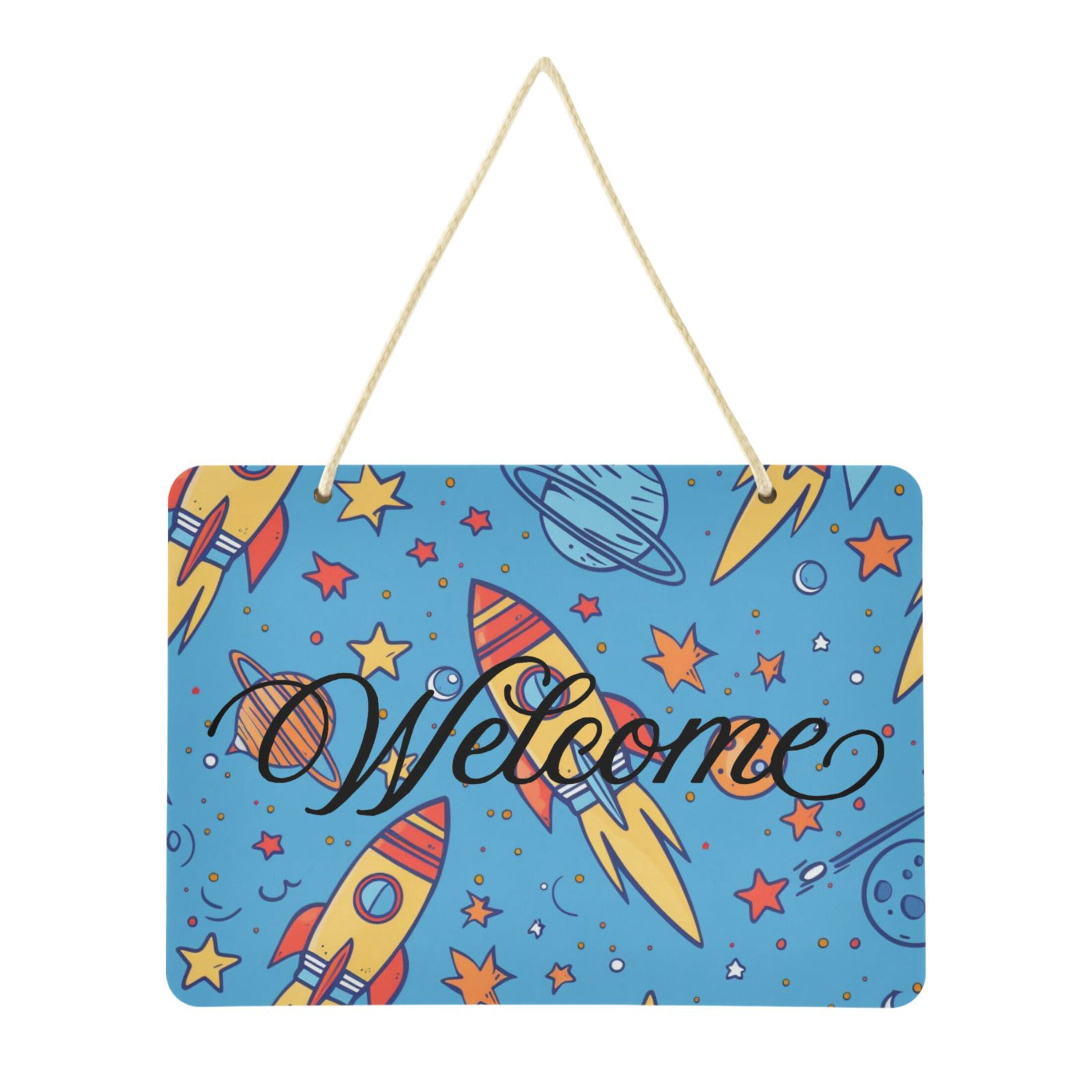 Cartoon Rockets Plants Stars Welcome Sign Front Door PVC 14x10 inch ...
