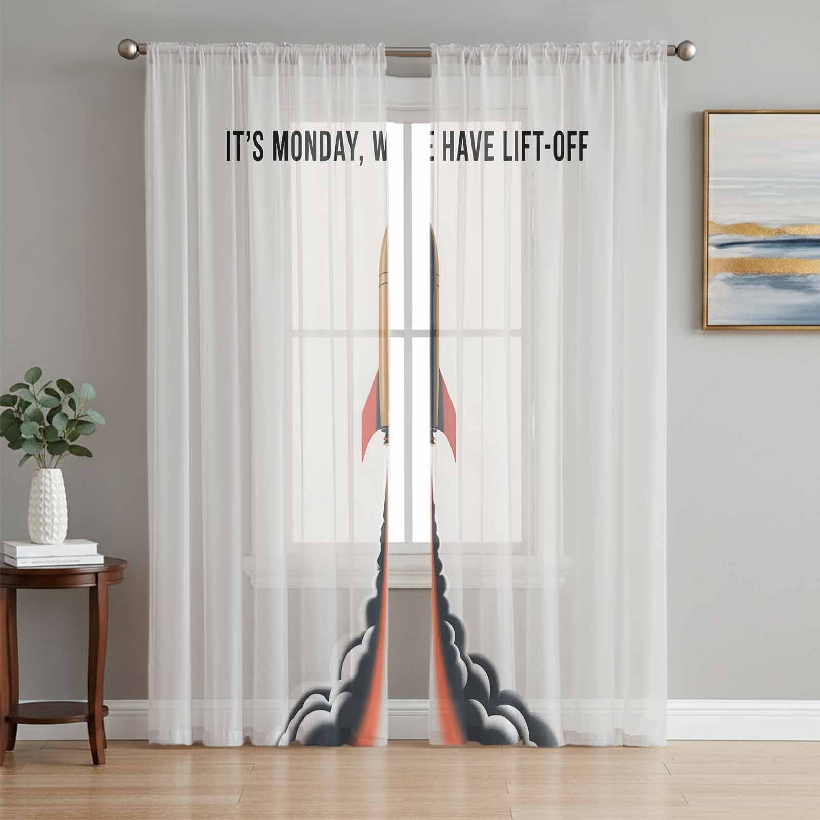 Cartoon Rockets Sheer Curtains 72 Inch Length 2 Panels Set, Letters It ...