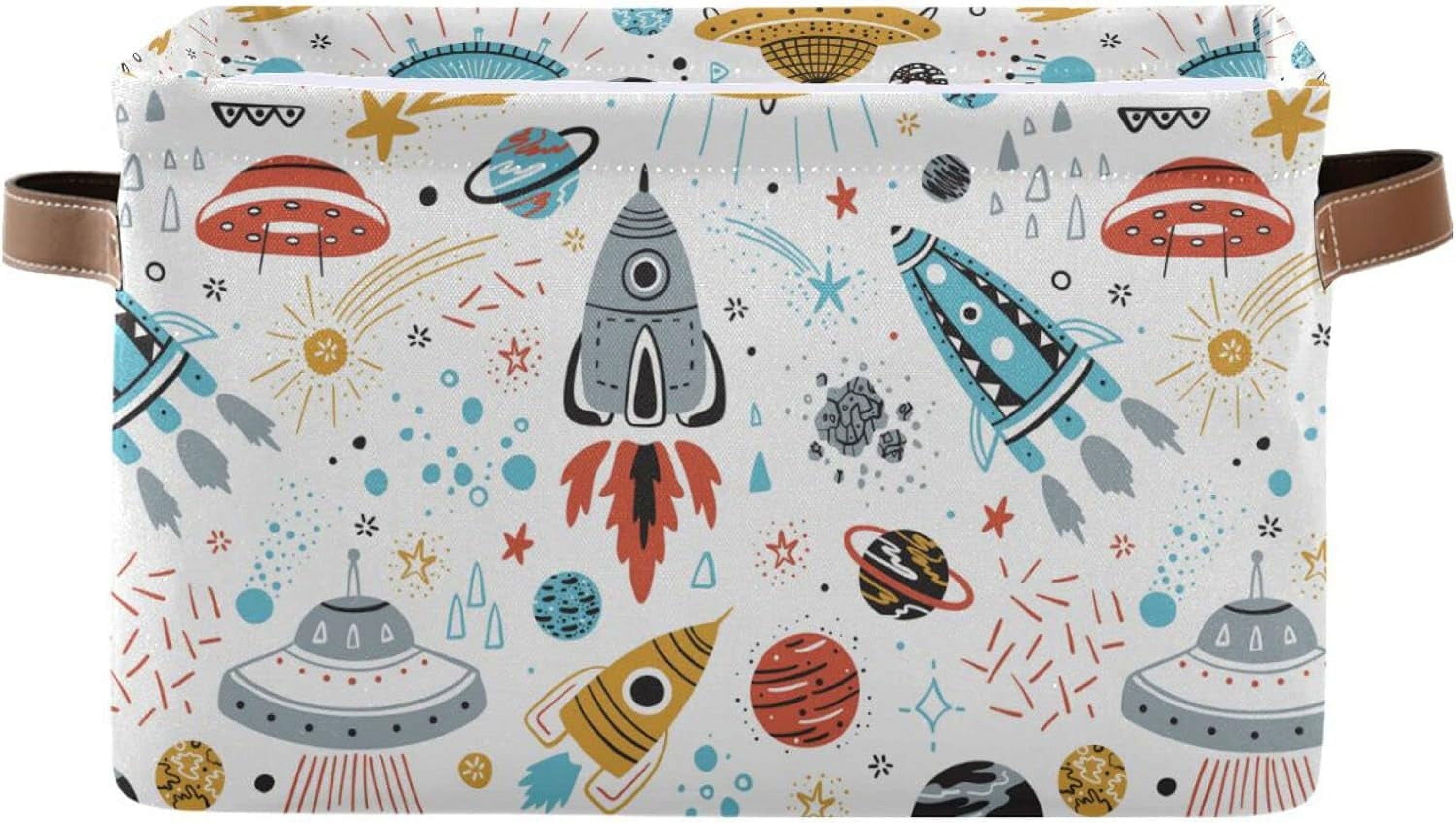 Cartoon Rockets Storage Baskets Rectangle Foldable Canvas Fabric ...
