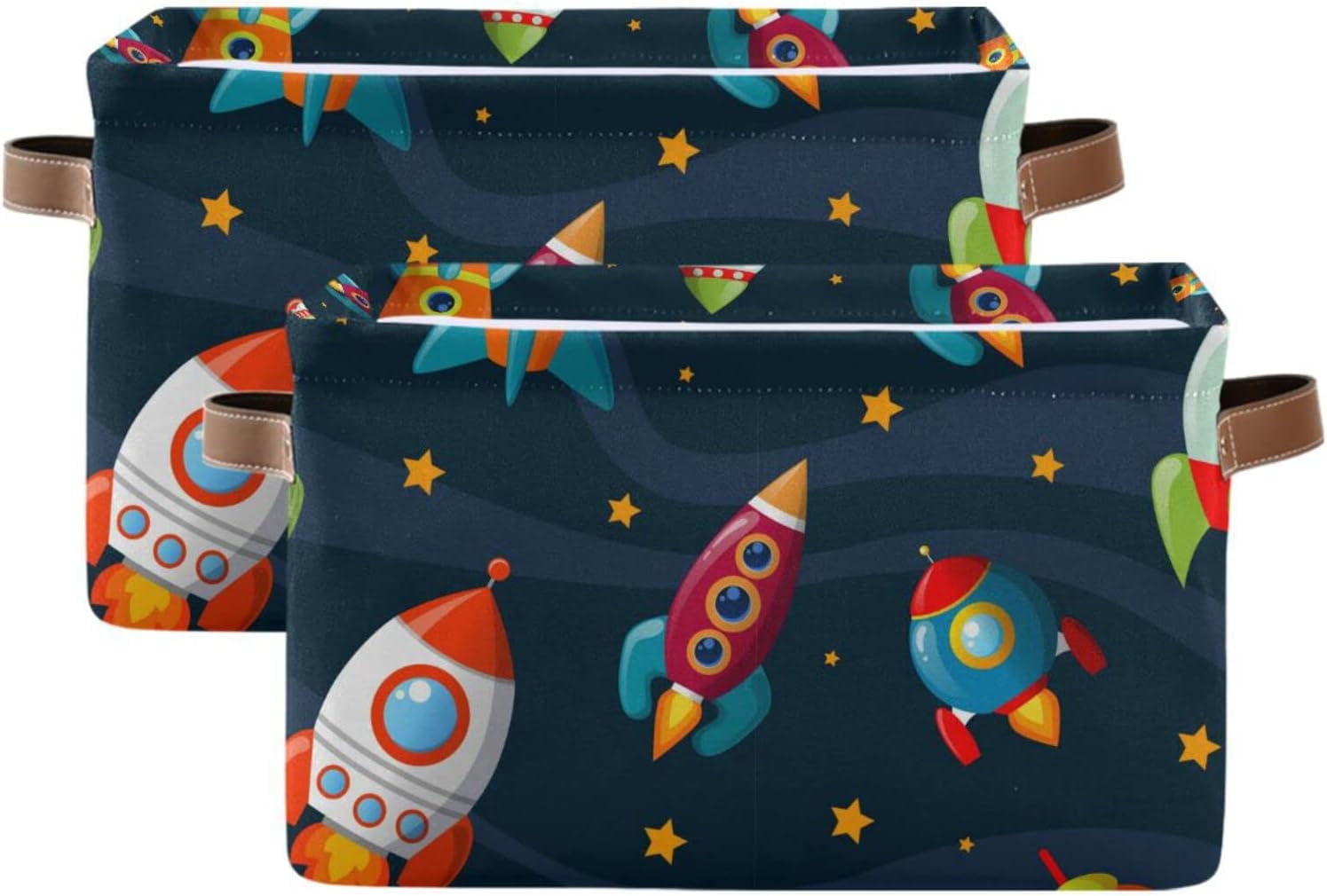 Cartoon Rockets Storage Baskets Rectangle Foldable Canvas Fabric ...