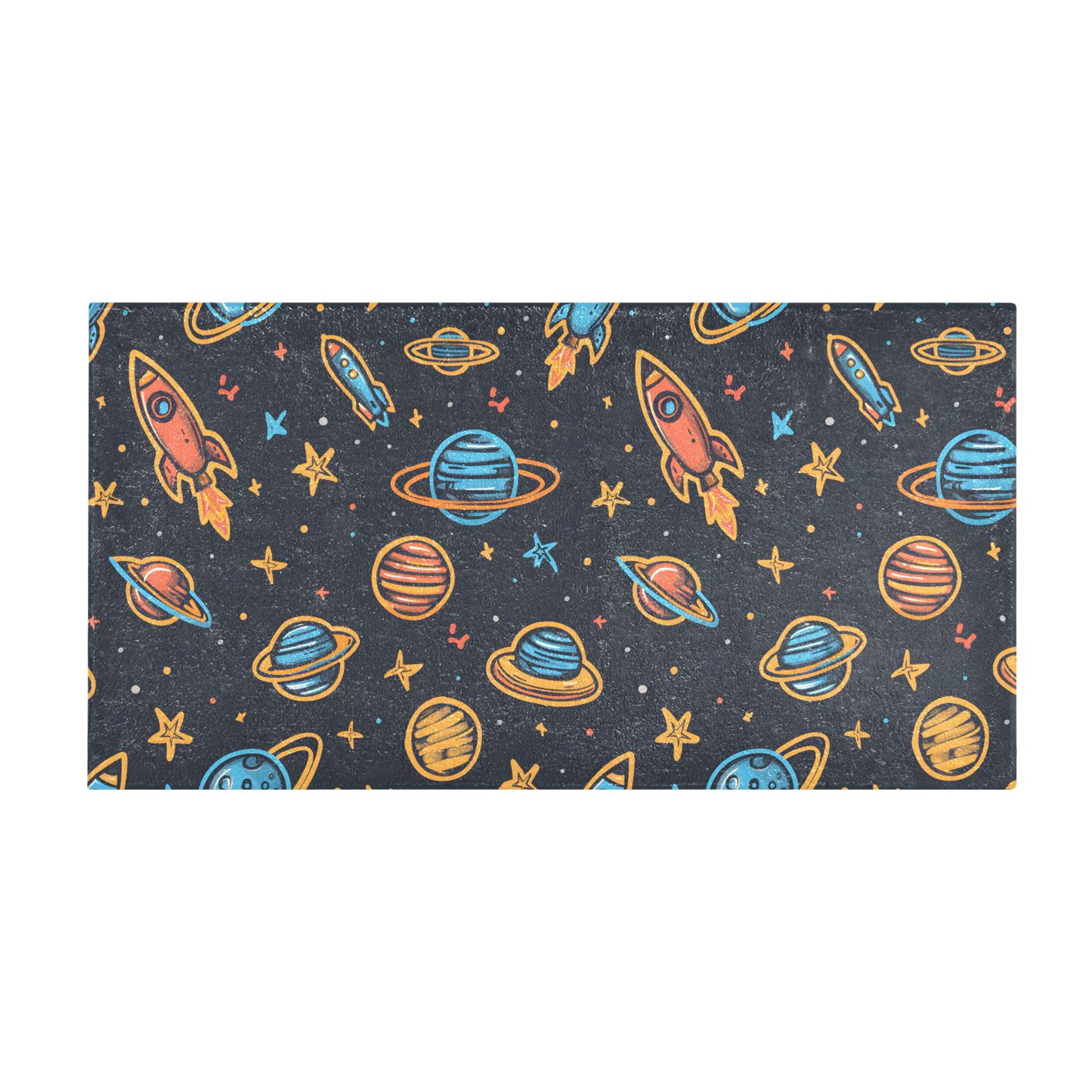 Cartoon Rockets and Stars Bath Mat 39x20 Inch Soft Absorbent Non-Slip ...