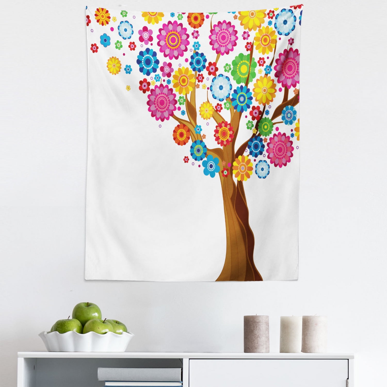 Cartoon Room Tapestry, Spring Flower Tree Flourishing Vibrant Blossoms ...