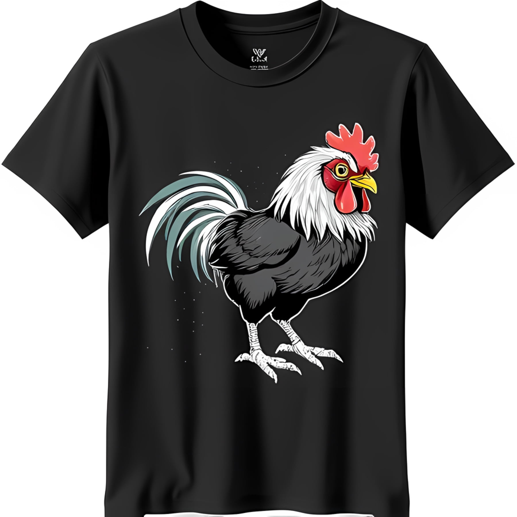 Cartoon Rooster Graphic Black T-Shirt Colorful Rooster Design on Front ...
