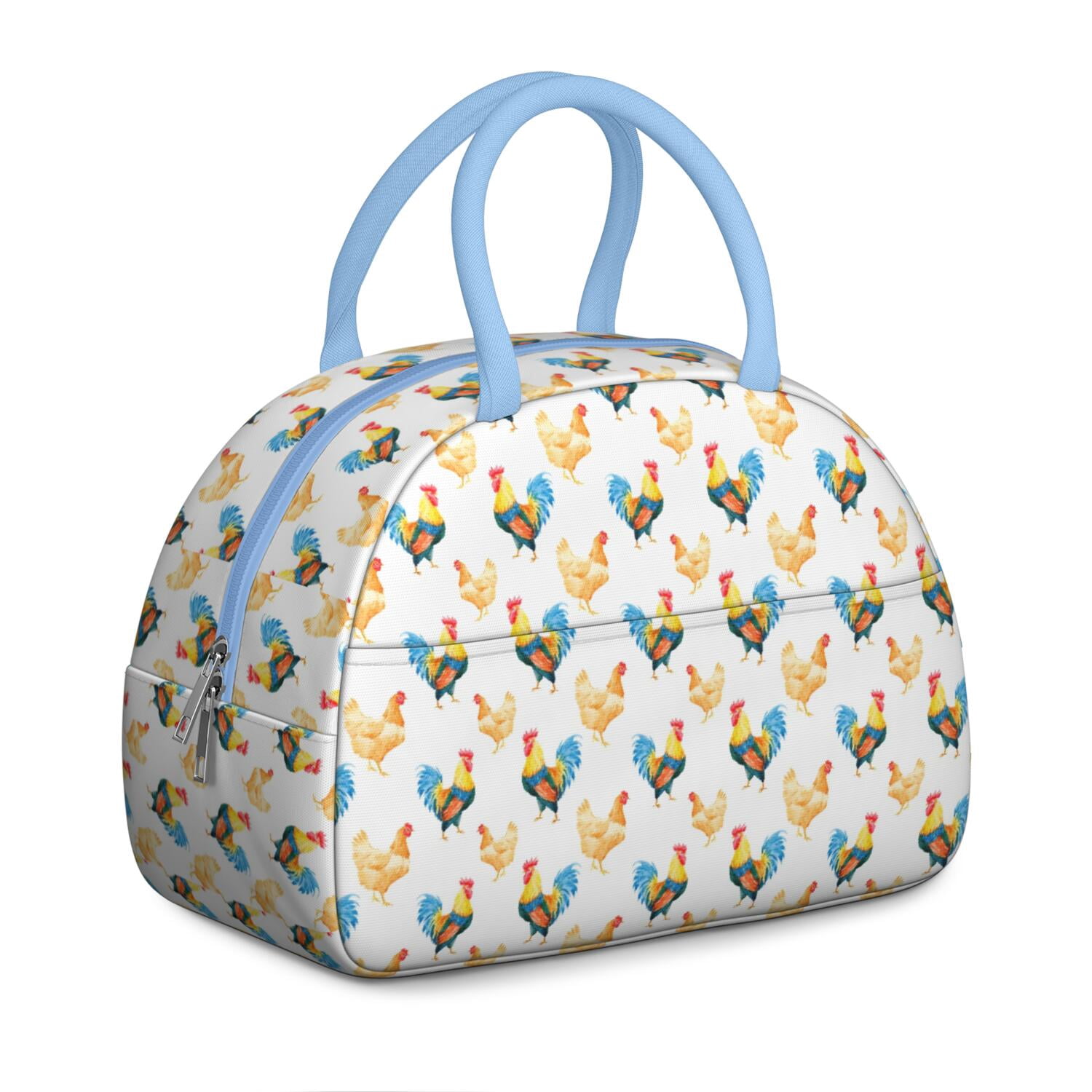 Cartoon Rooster Lunch Bag – Farm-Themed Chicken Print with Eggs and ...