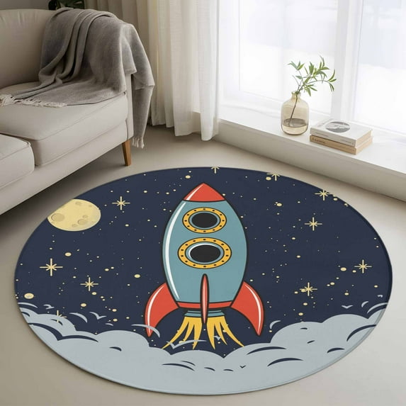 Cartoon Round Rug 3ft Washable Circle Entryway Rugs Non Slip Moon Stars Modern Art Area Rug ...