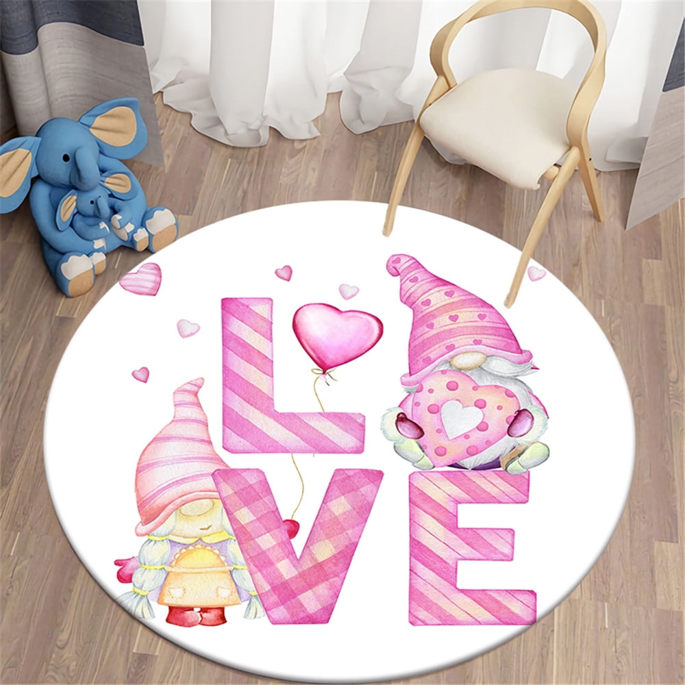 Cartoon Round Rugs Living Room Carpet Valentine's Day Love and Rose ...