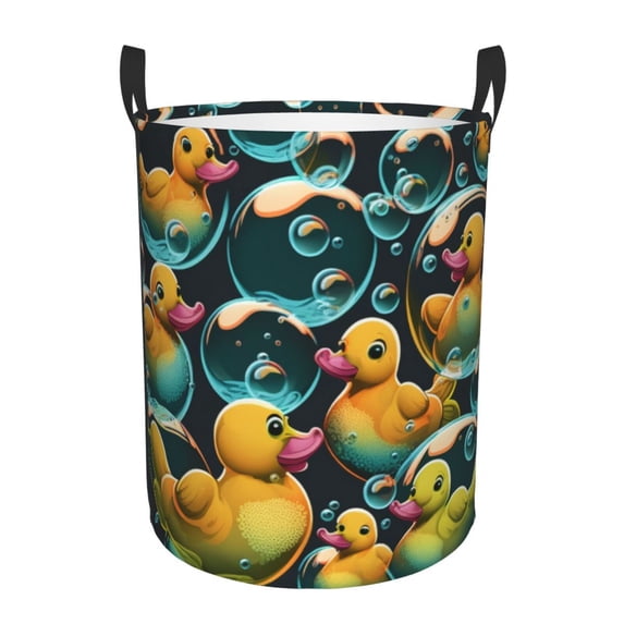 Cartoon Rubber Ducks Soap Bubbles Retro Foldable Laundry Hamper with ...